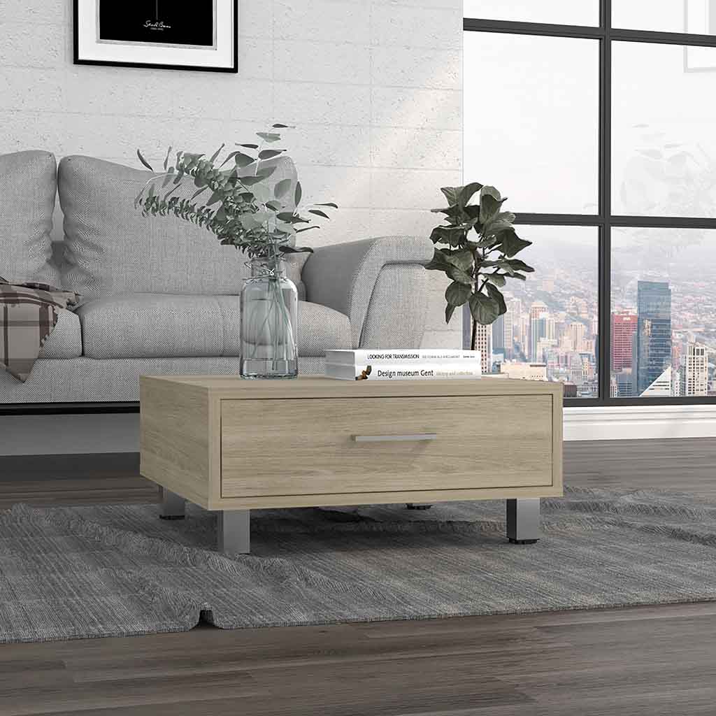 DUOSONG Coffee Table, Four Legs, One Drawer , Light Pine Beige Particle ...