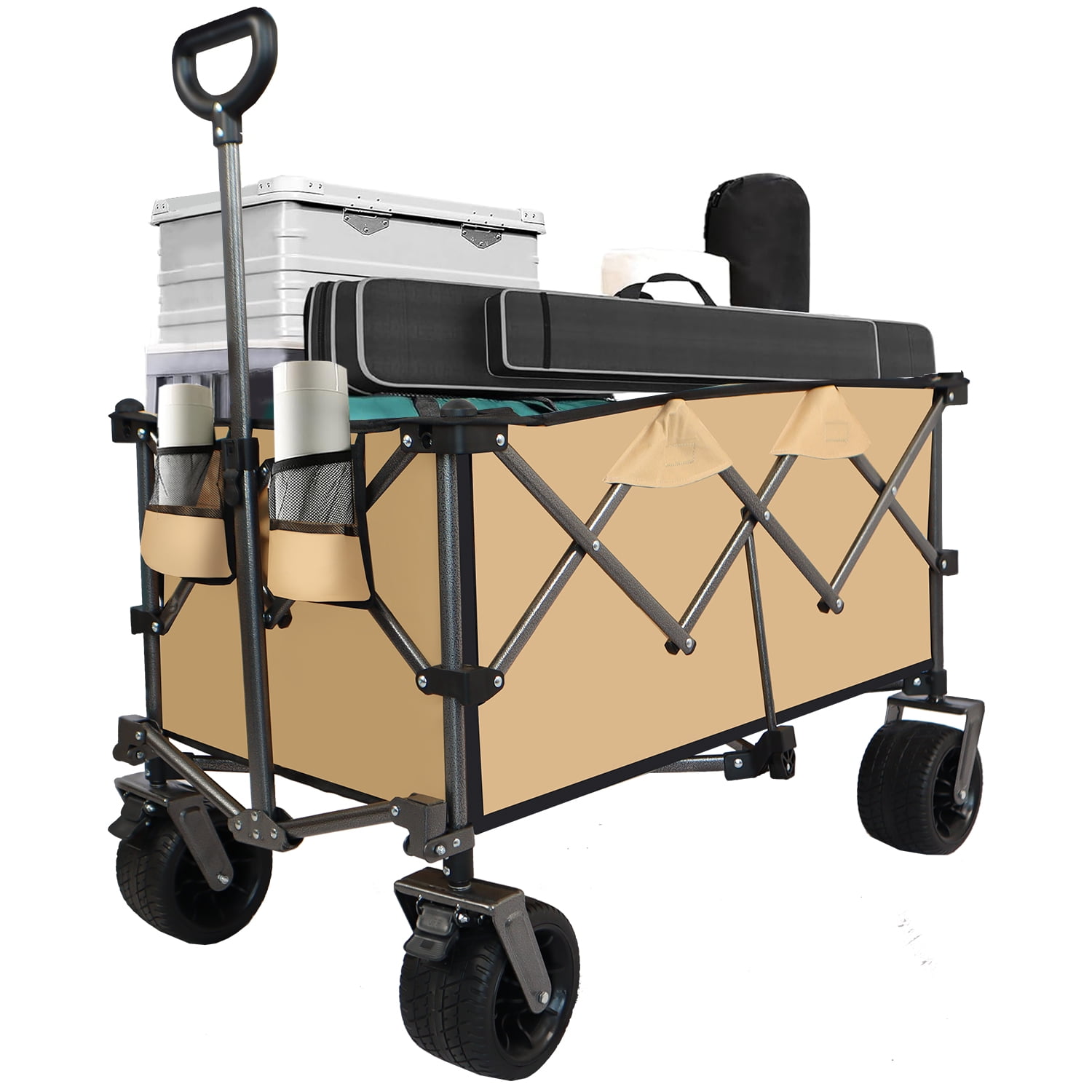 DUOSONG Collapsible Folding Wagon, Push Pull Foldable Beach Wagon Cart ...