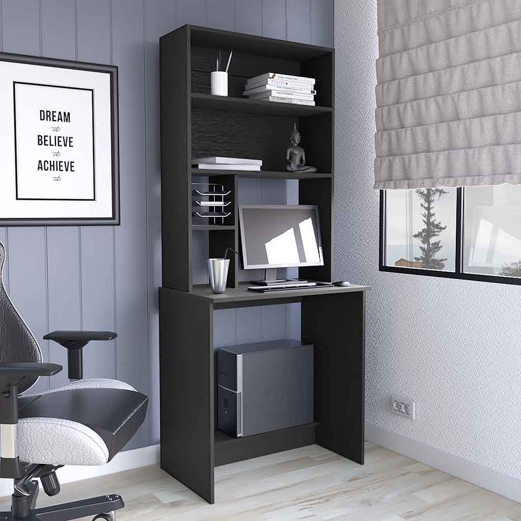 DUOSONG Computer Hutch Desk, Lower Shelf, Four Shelves, Black Black ...