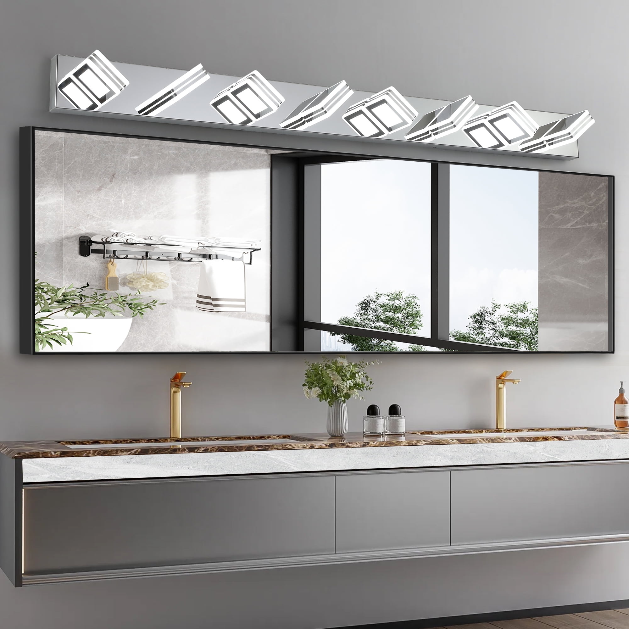 DUOSONG Contemporary 8-Light Led Vanity Light - 52.2-Inch Chrome ...