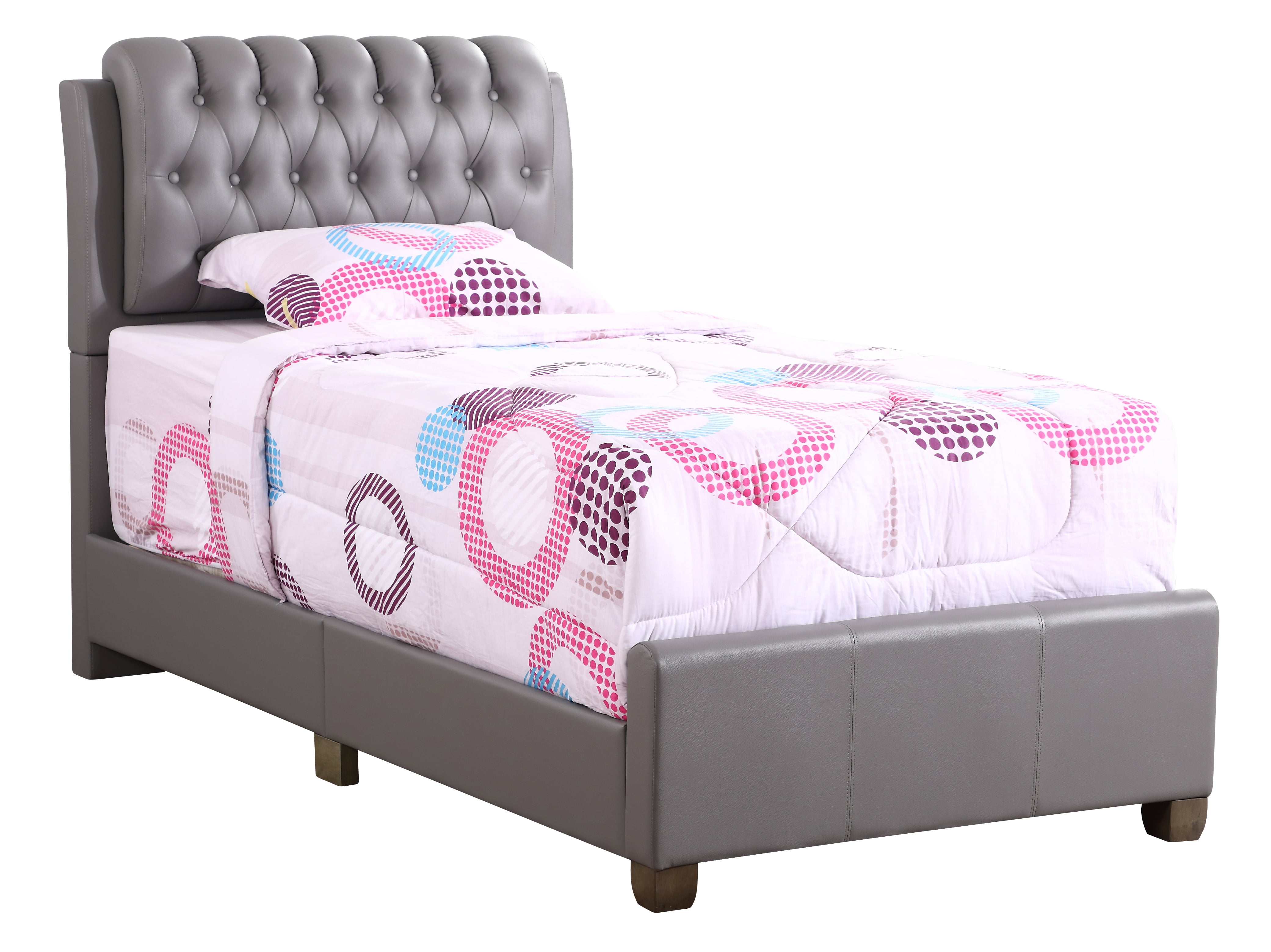 DUOSONG Contemporary Twin Bed In Light Grey Elegance LIGHT GREY PU ...