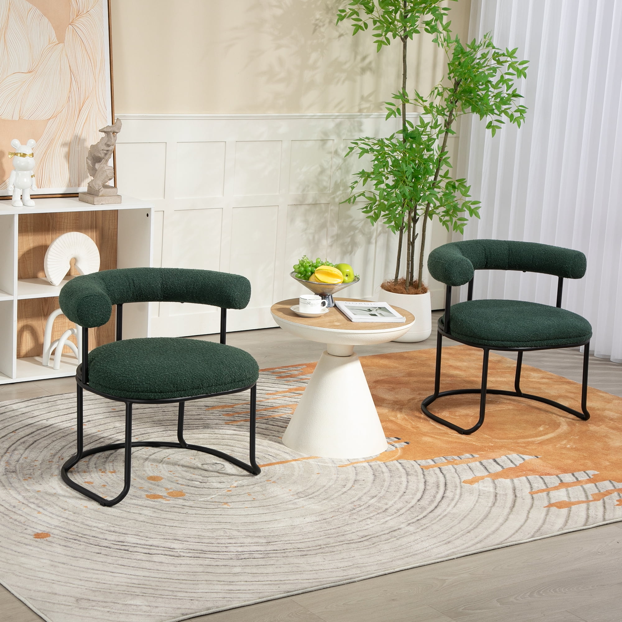 DUOSONG Coolmore Boucle Dining Chairs Set Of 2, Mid-Century Modern ...