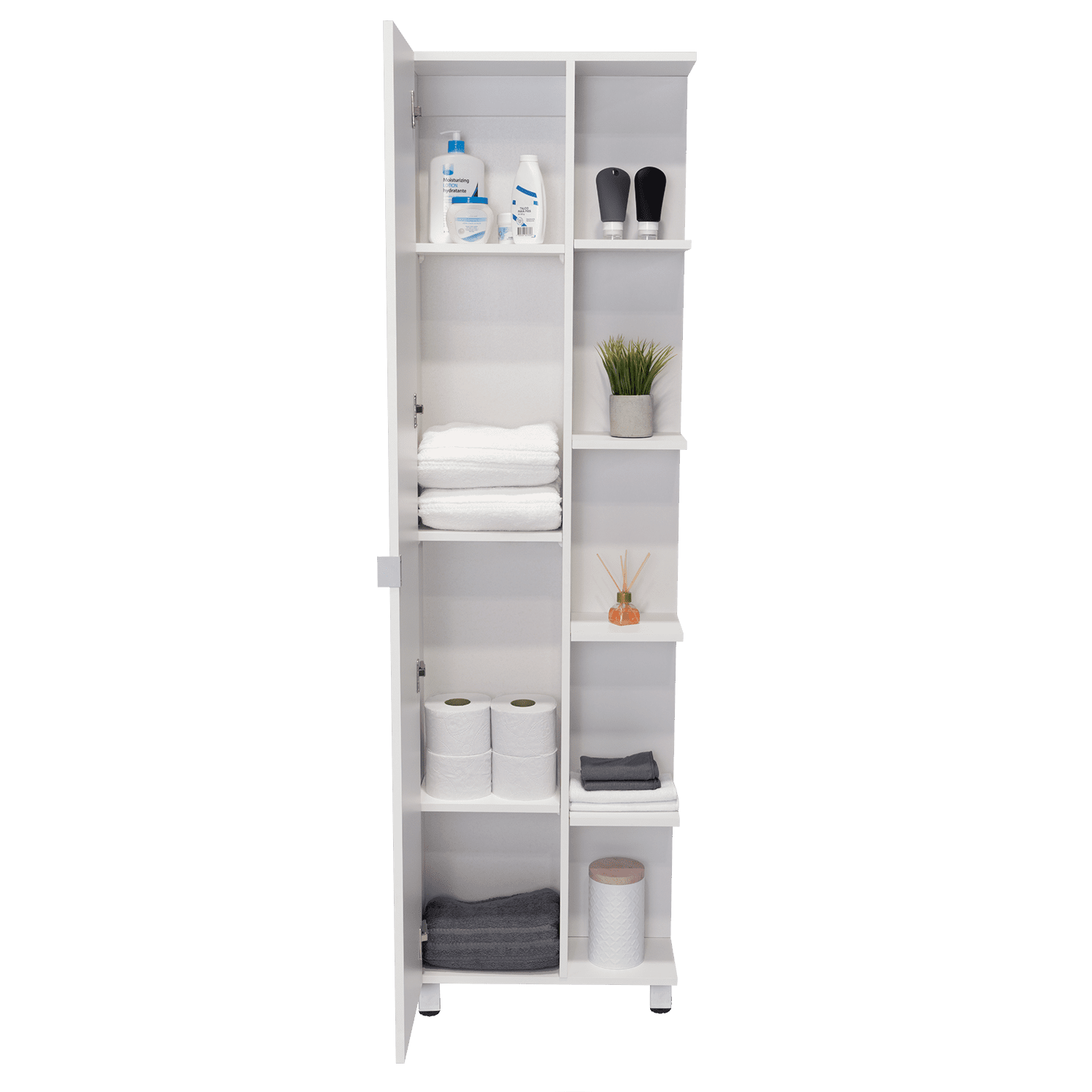 DUOSONG Corner Cabinet Womppi, Five Open Shelves, Single Door, White ...