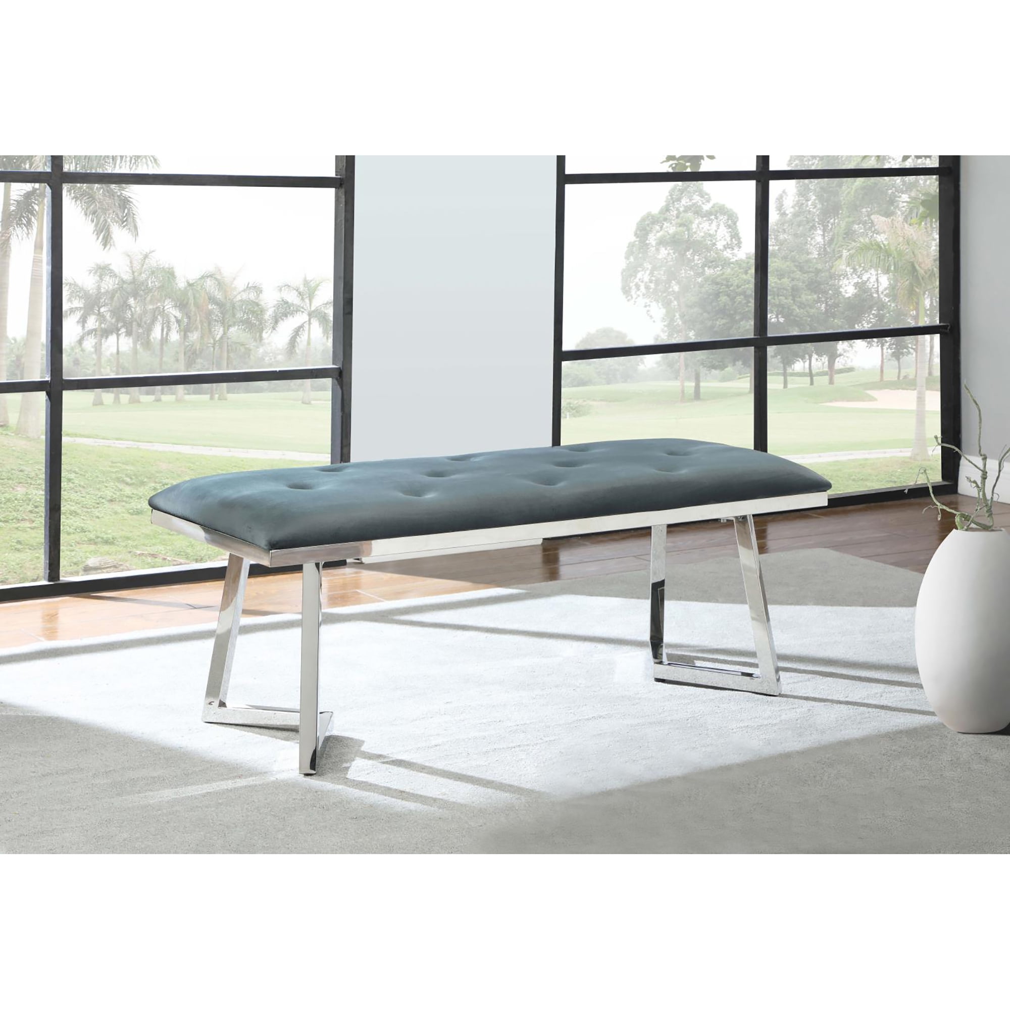 DUOSONG Dark Grey And Chrome Upholstered Tufted Bench Grey Upholstered ...