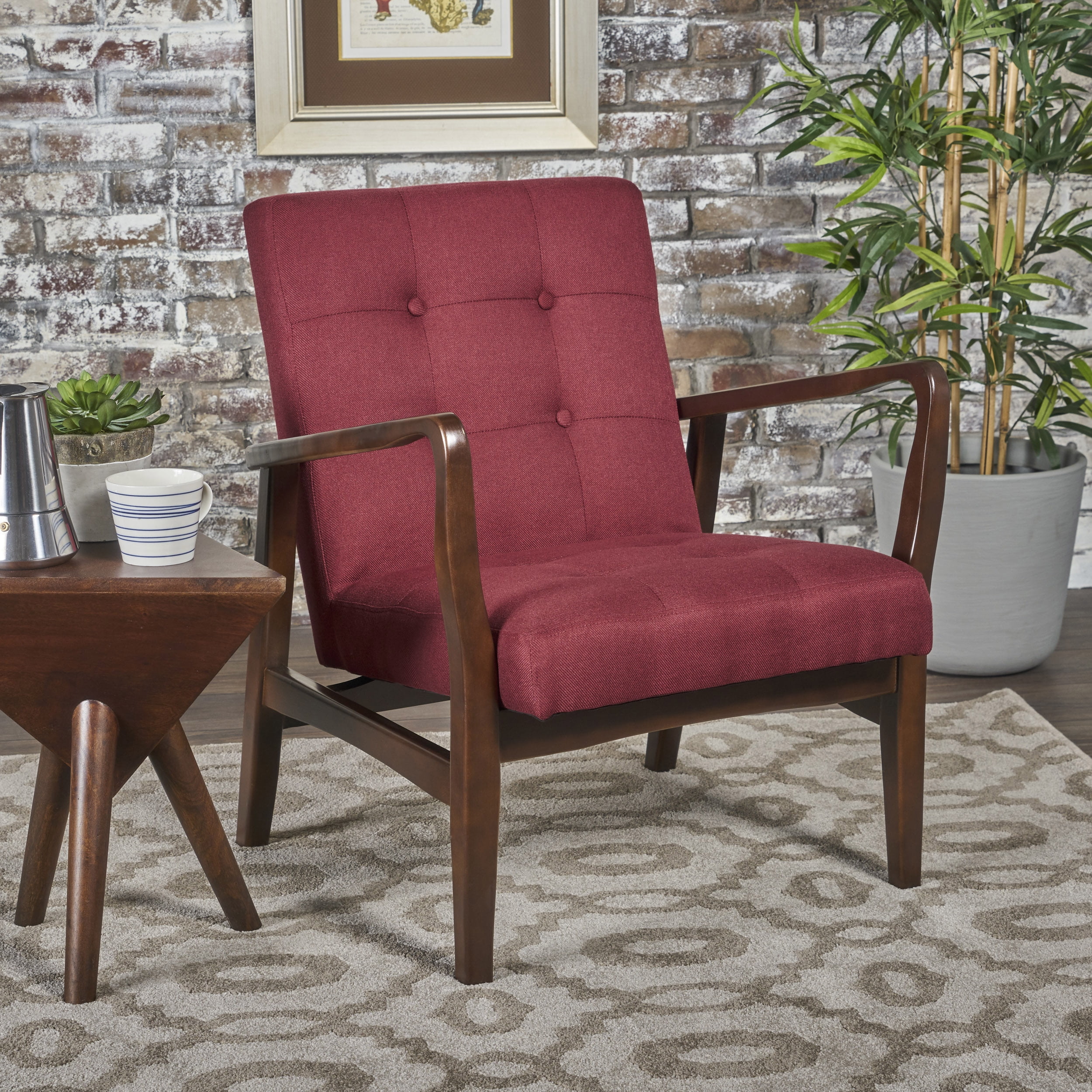 DUOSONG Deep Red Fabric Mid Century Modern Club Chair Red Fabric ...