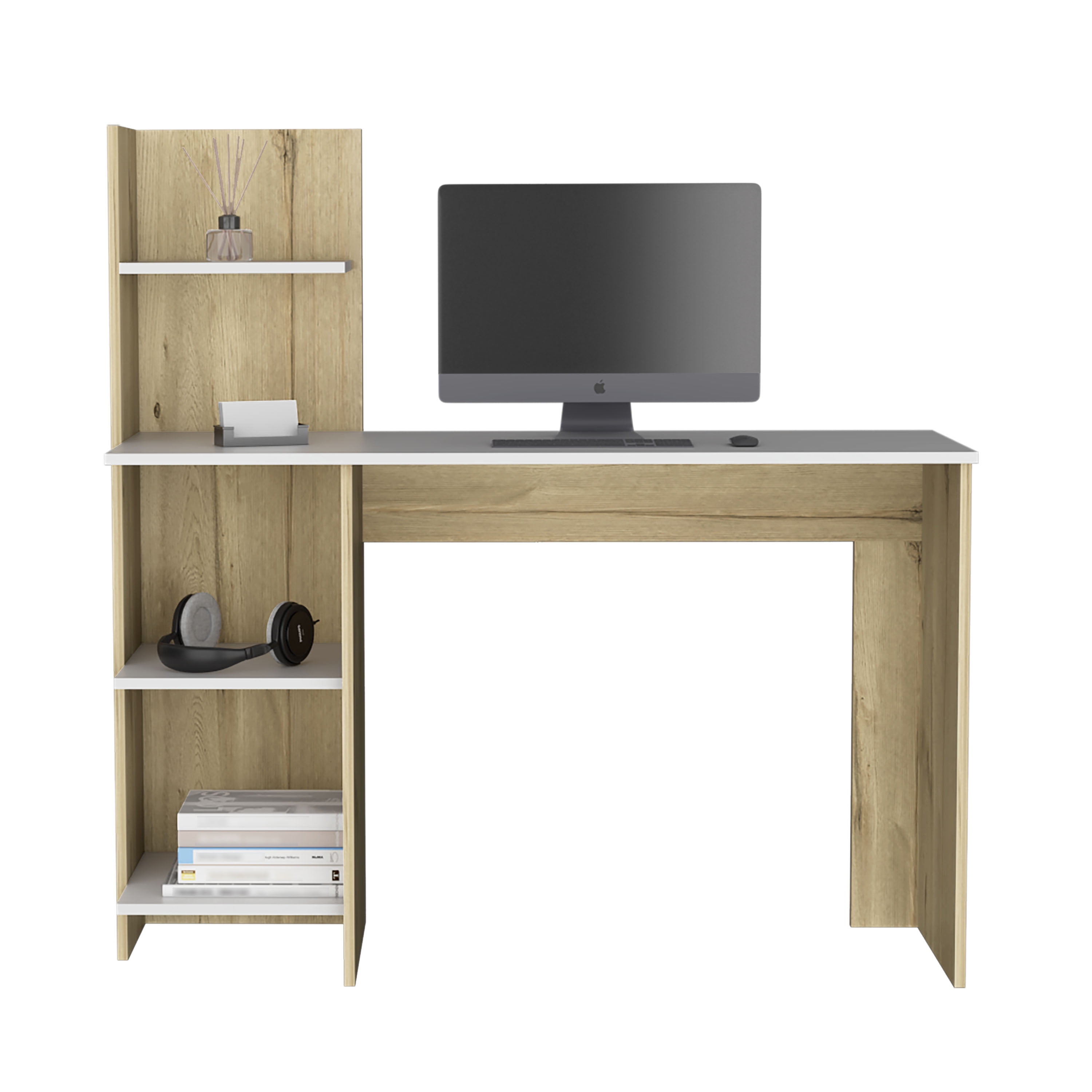 DUOSONG Desk Wichita, Four Shelves, Light Oak / White Finish Multicolor ...