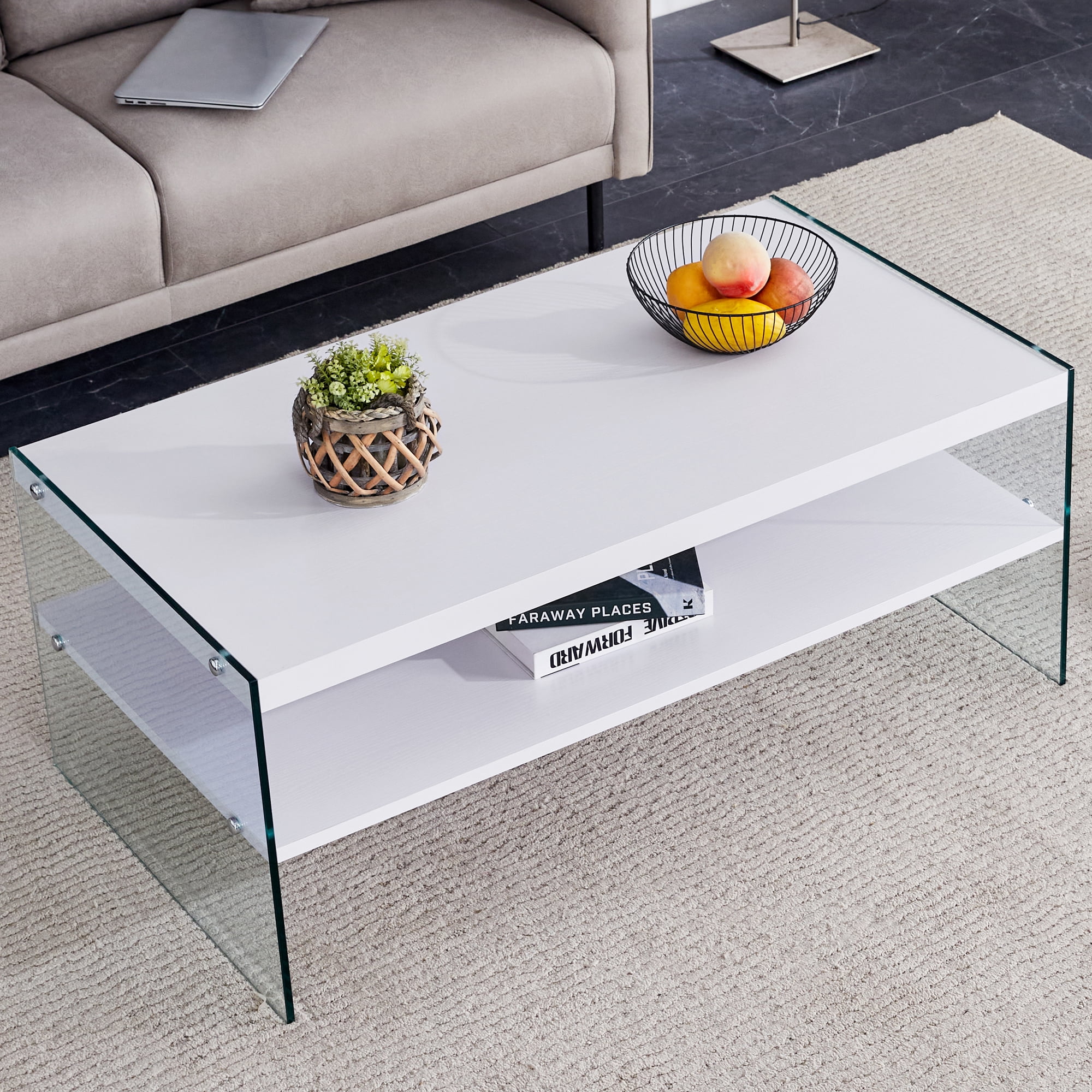 DUOSONG Double Rectangular Coffee Table. The Board Surface Is Mdf, With White Stickers, And Both ...