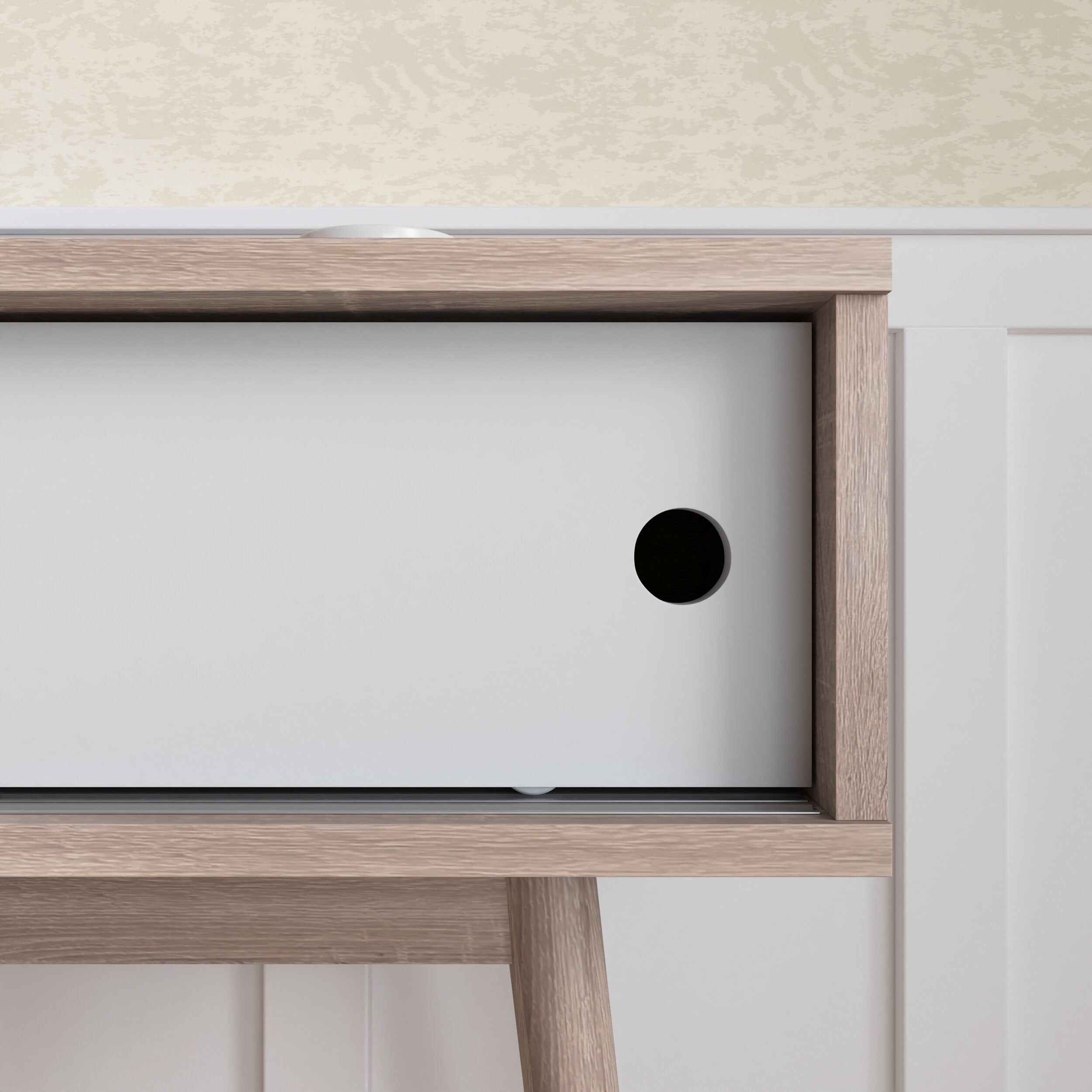 DUOSONG Entryway Table With 2 White Sliding Doors, Console Table With ...