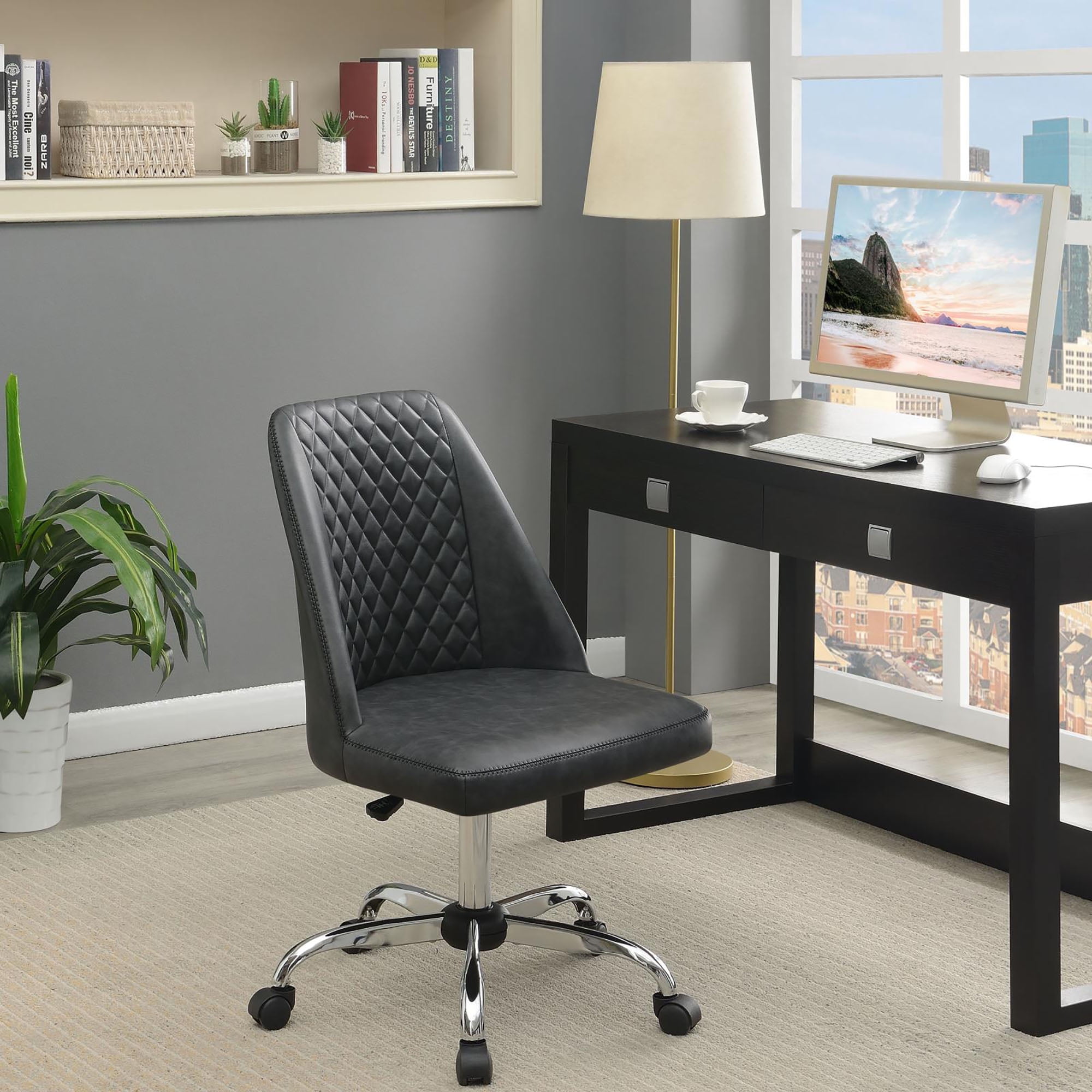 DUOSONG Grey And Chrome Adjustable Desk Chair, Gray Upholstered ...