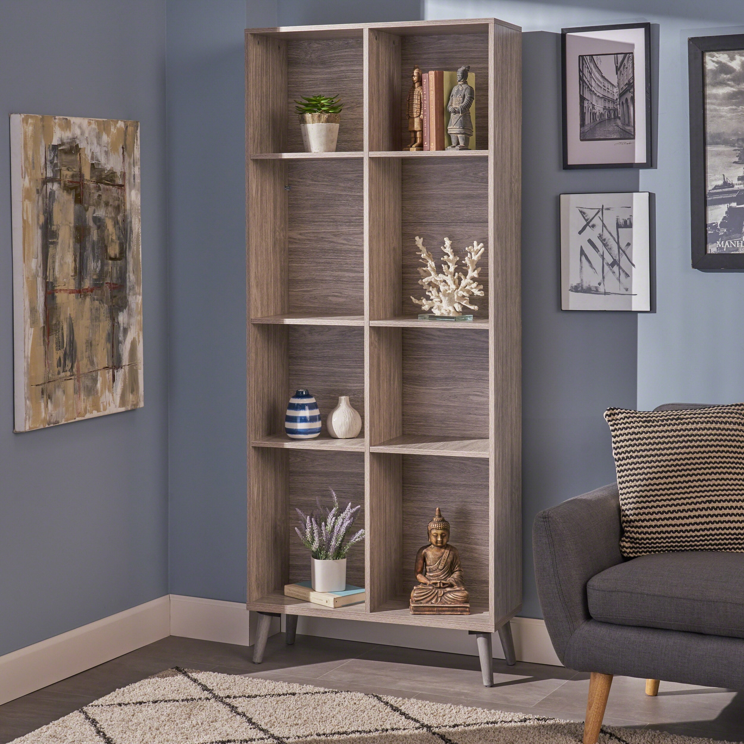 DUOSONG Grey Particle Board Bookcase - Primary Living Space Display ...