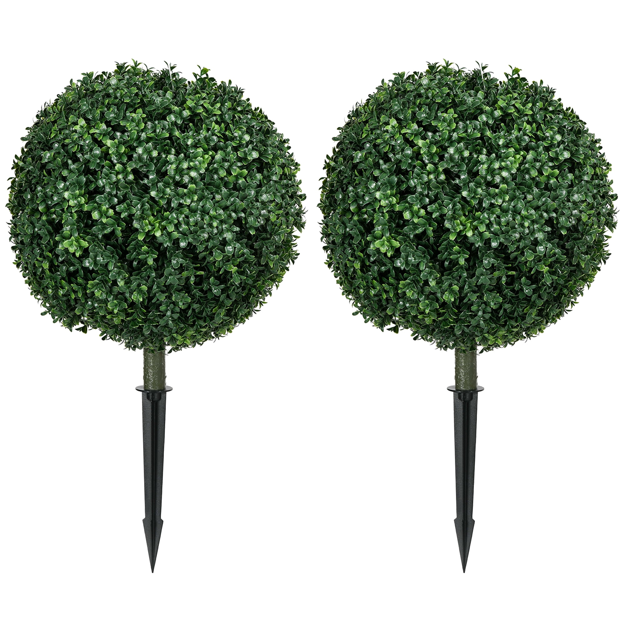 DUOSONG Homcom 1.3' (15.7") Artificial Boxwood Topiary Trees With Ground Stake, Uv Resistant Set ...