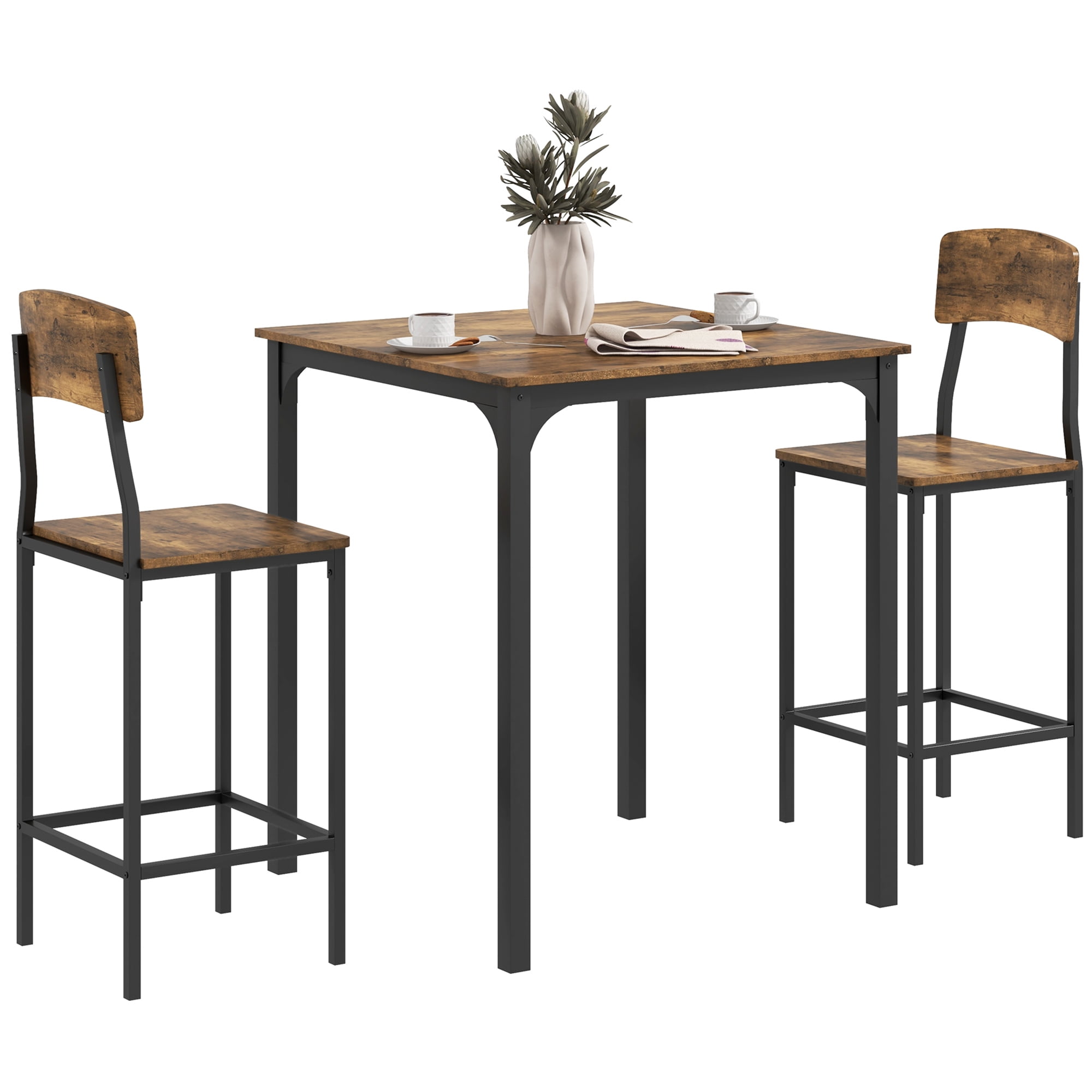 3-Piece Counter Height Bar Table Set for 2, Industrial Square Kitchen ...
