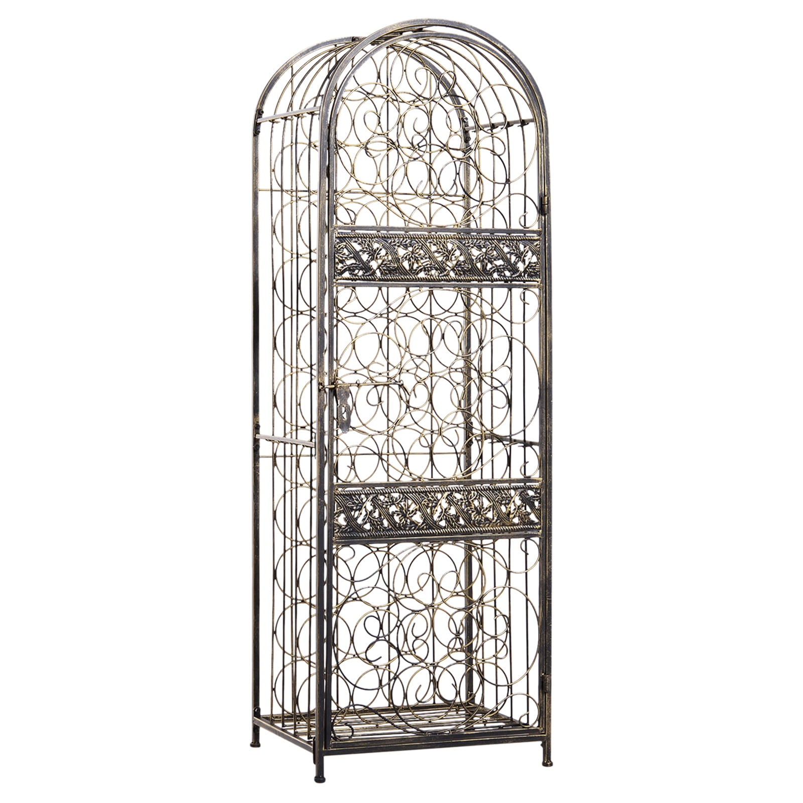 DUOSONG Homcom 45 Bottle Wrought Iron Wine Rack Jail With Lock ...