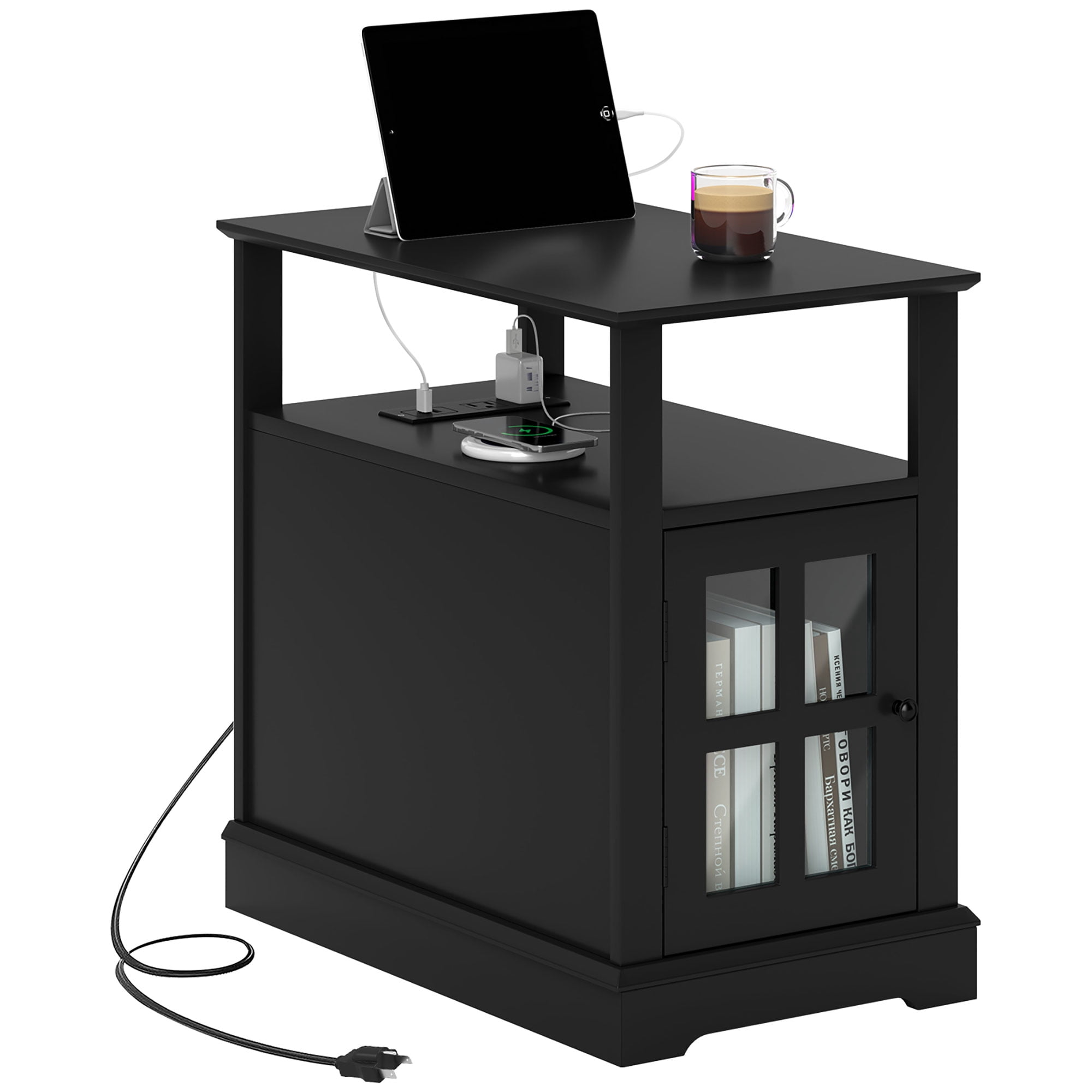 DUOSONG Homcom End Table With Charging Station, Narrow Side Table With ...