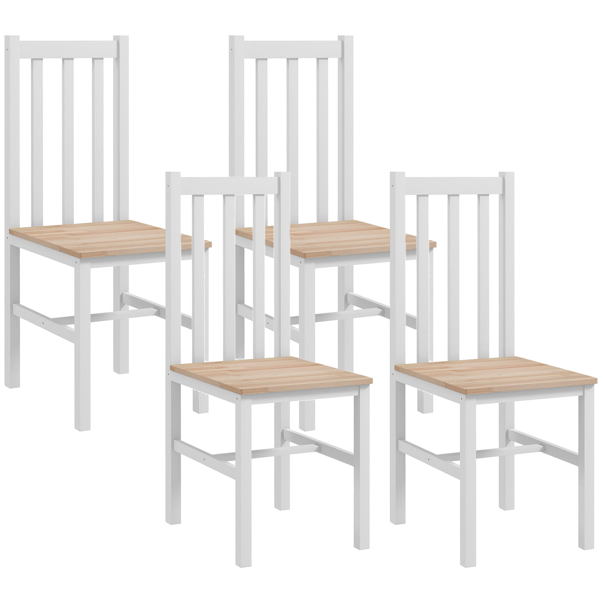 DUOSONG Homcom Farmhouse Armless Dining Chairs, Set Of 4 With Slat Back ...