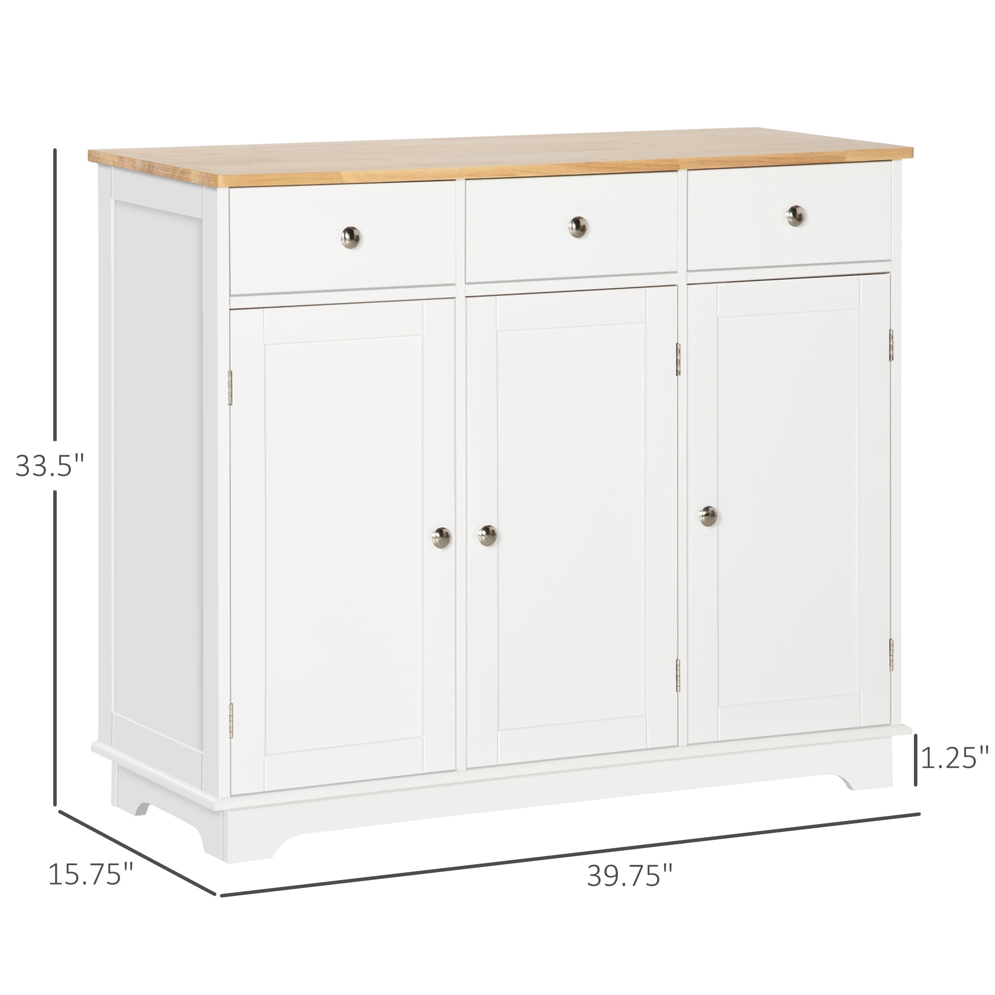 DUOSONG Homcom Sideboard With Solid Wood Countertop, Modern Kitchen ...