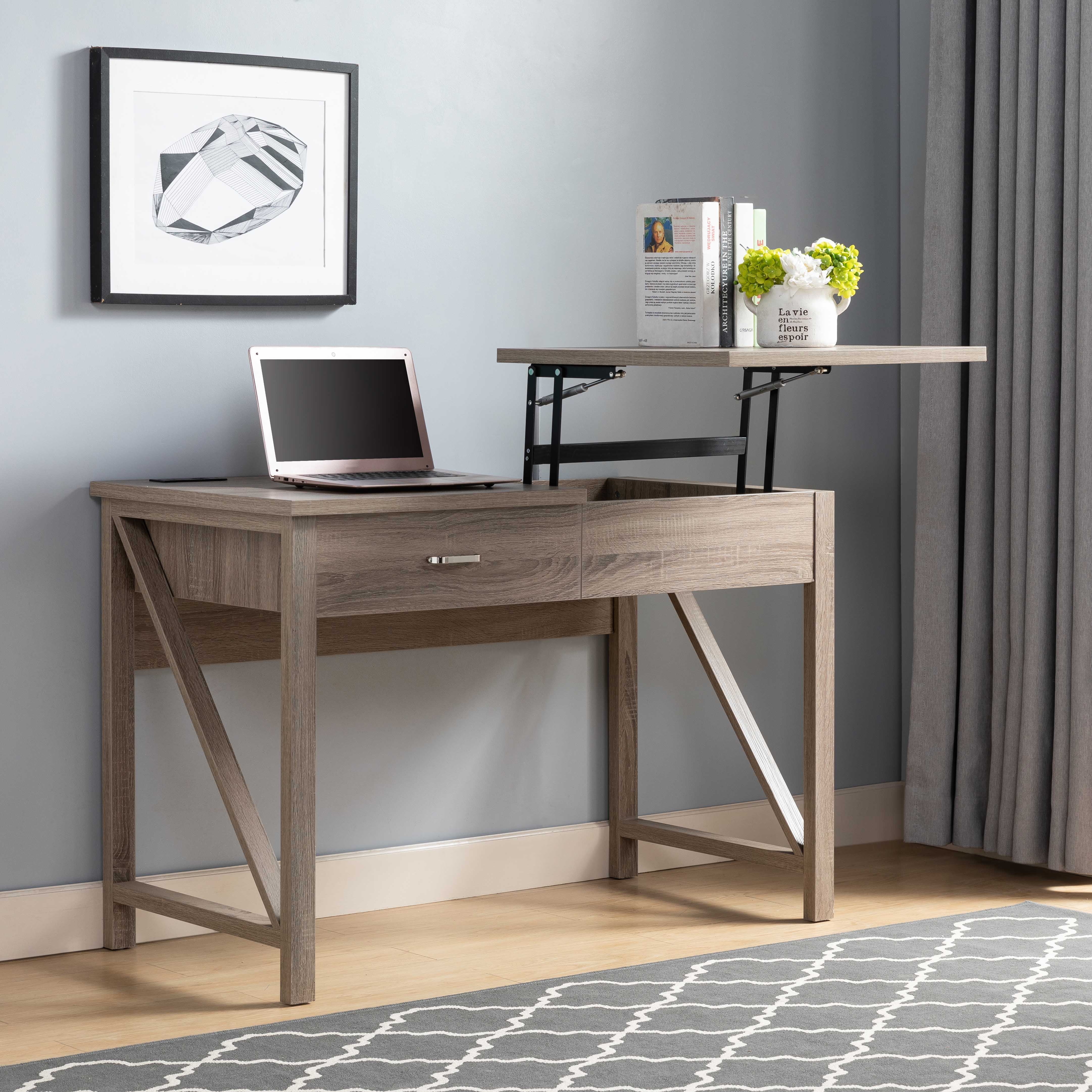 DUOSONG Home Office Desk, Lift- Top Desk With Drawer, Usb/Power Outlet ...