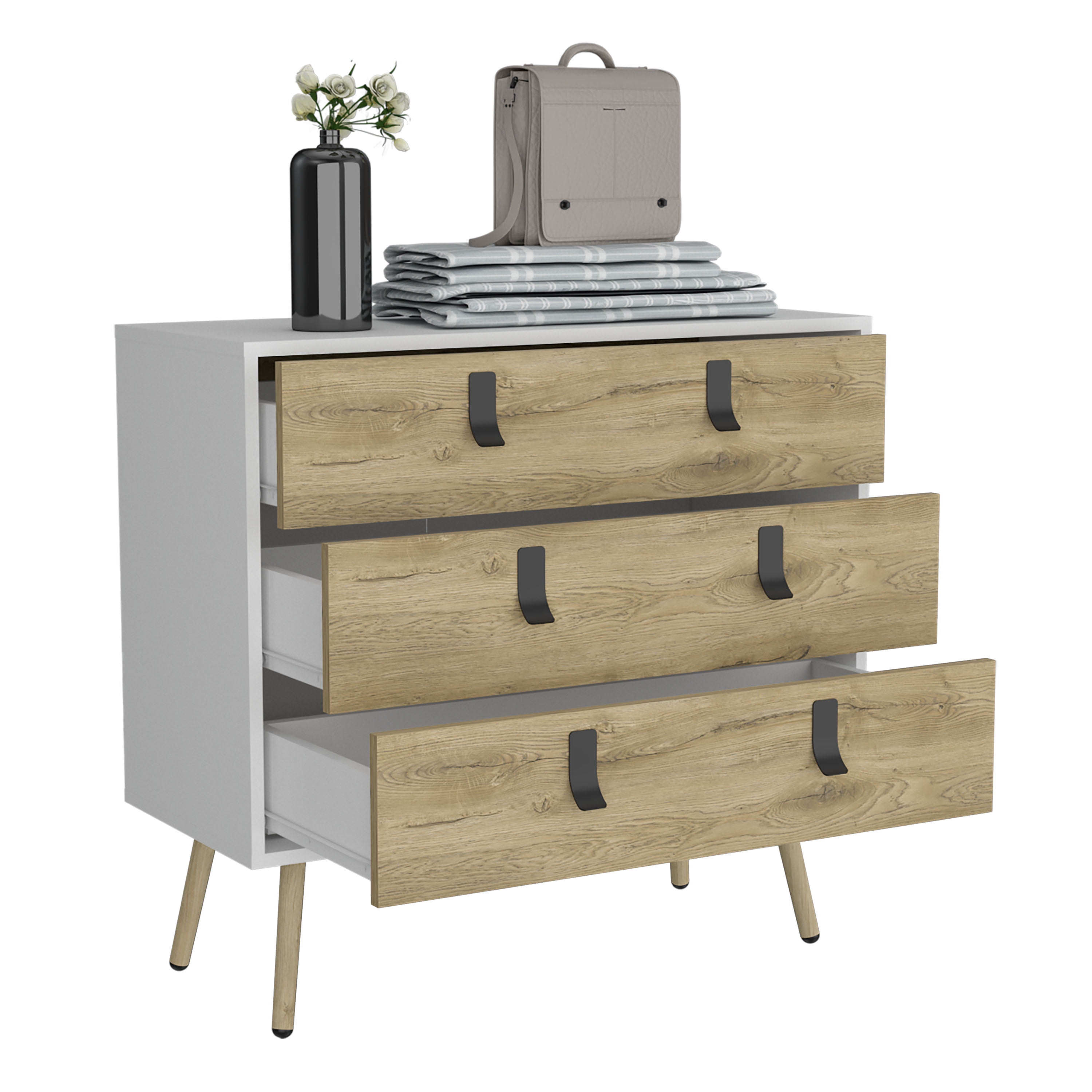 DUOSONG Huna Dresser, Modern 3-Drawer Unit With Handles Multicolor ...