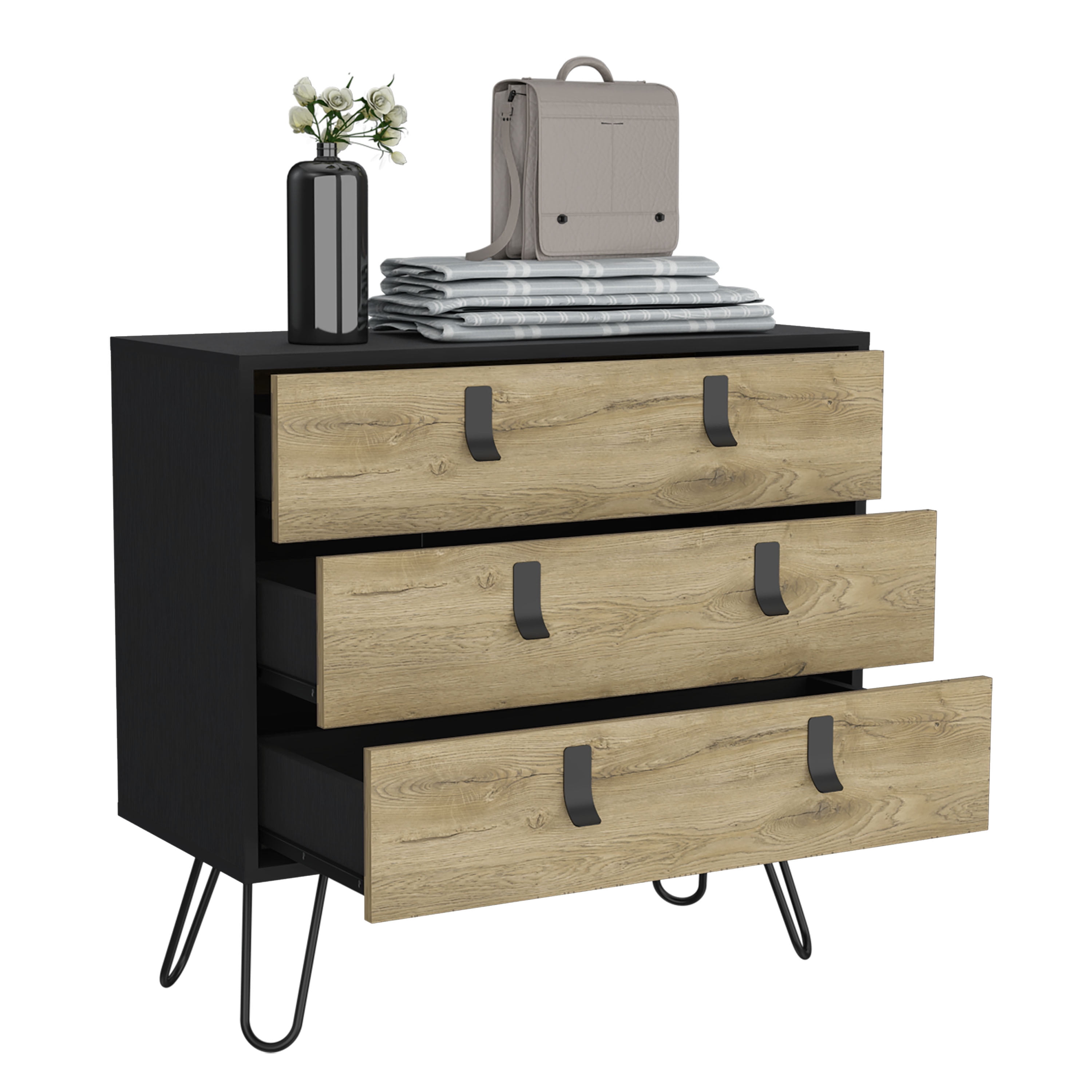 DUOSONG Huna Hairpin Legs Dresser With 3-Drawer Storage Multicolor ...