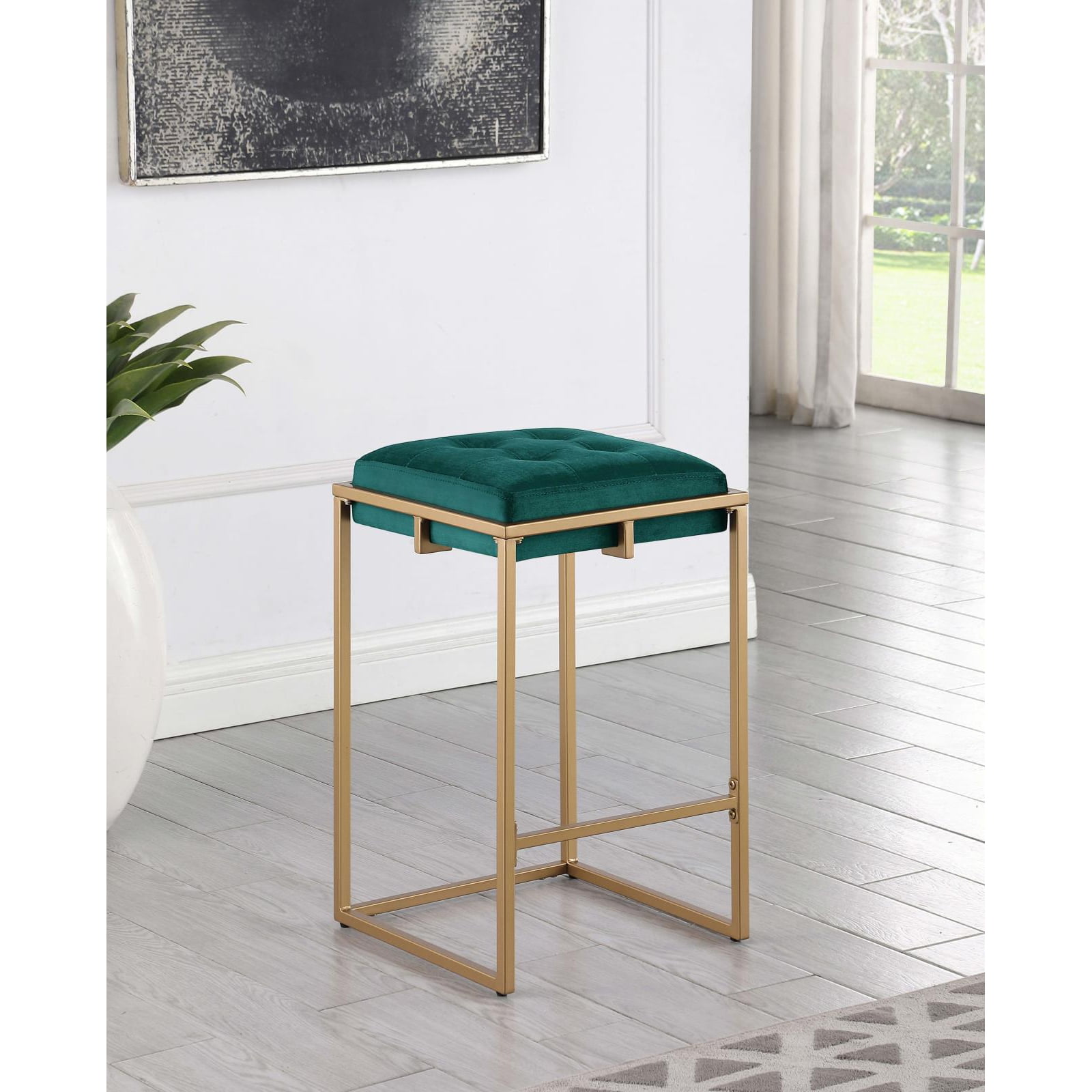 DUOSONG Hunter Green And Gold Counter Height Stools (Set Of 2) Green ...