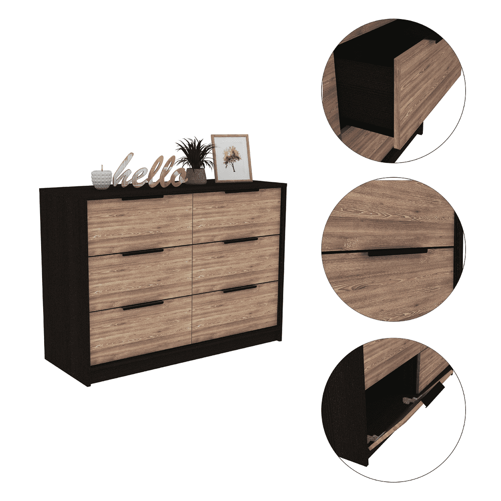 DUOSONG Kaia 4 Drawers Dresser, Superior Top -Black / Pine Multicolor ...