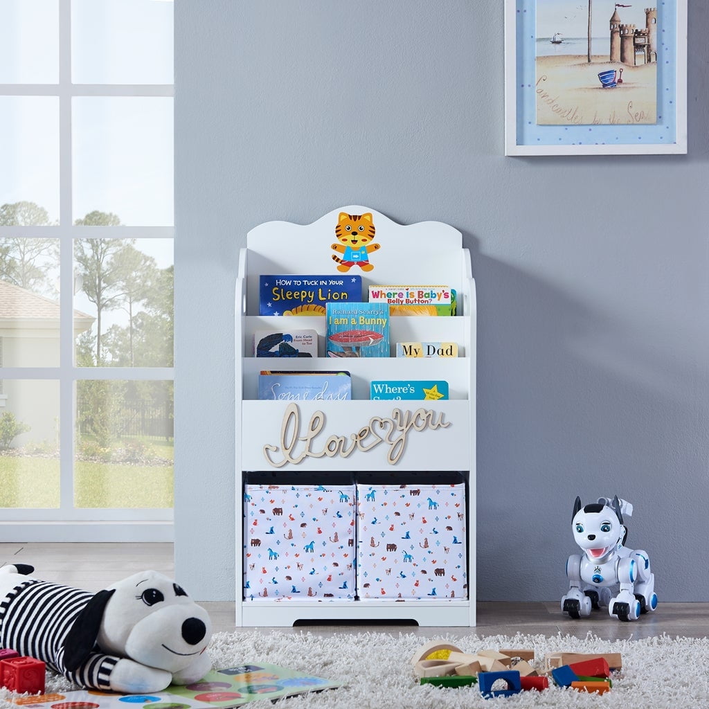 DUOSONG Kids Funnel Maison Kids Bookcase With Toy Storage White MDF ...