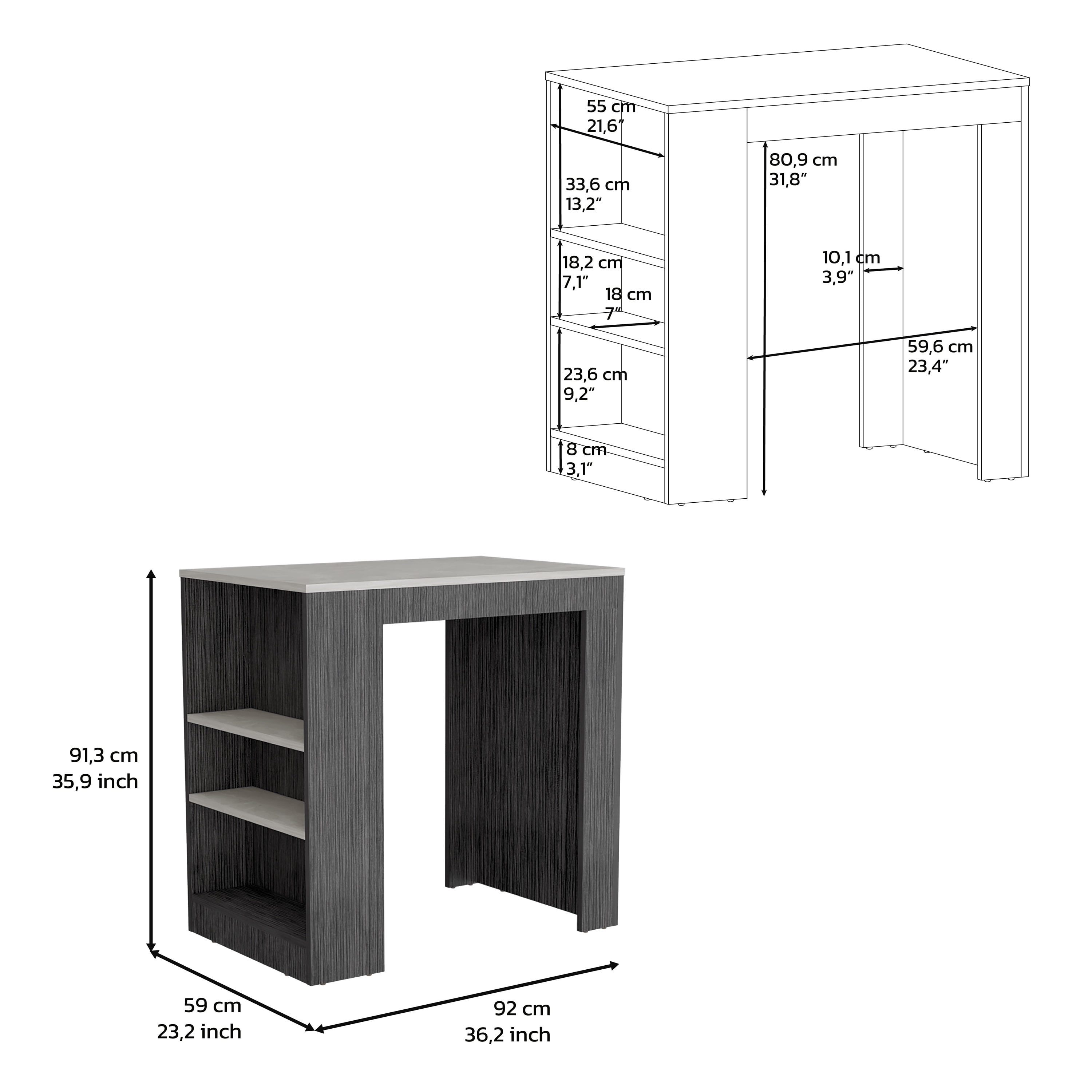 DUOSONG Kitchen Island, Kitchen Bar Table 36" H, 3-Side Shelves, Smokey ...