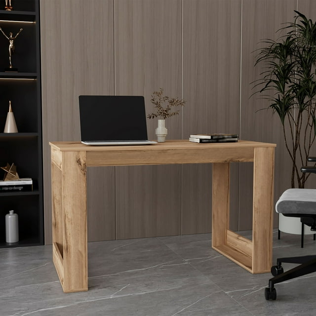 DUOSONG Lacey Rectangle Computer Desk Smokey Oak Light Oak Particle ...