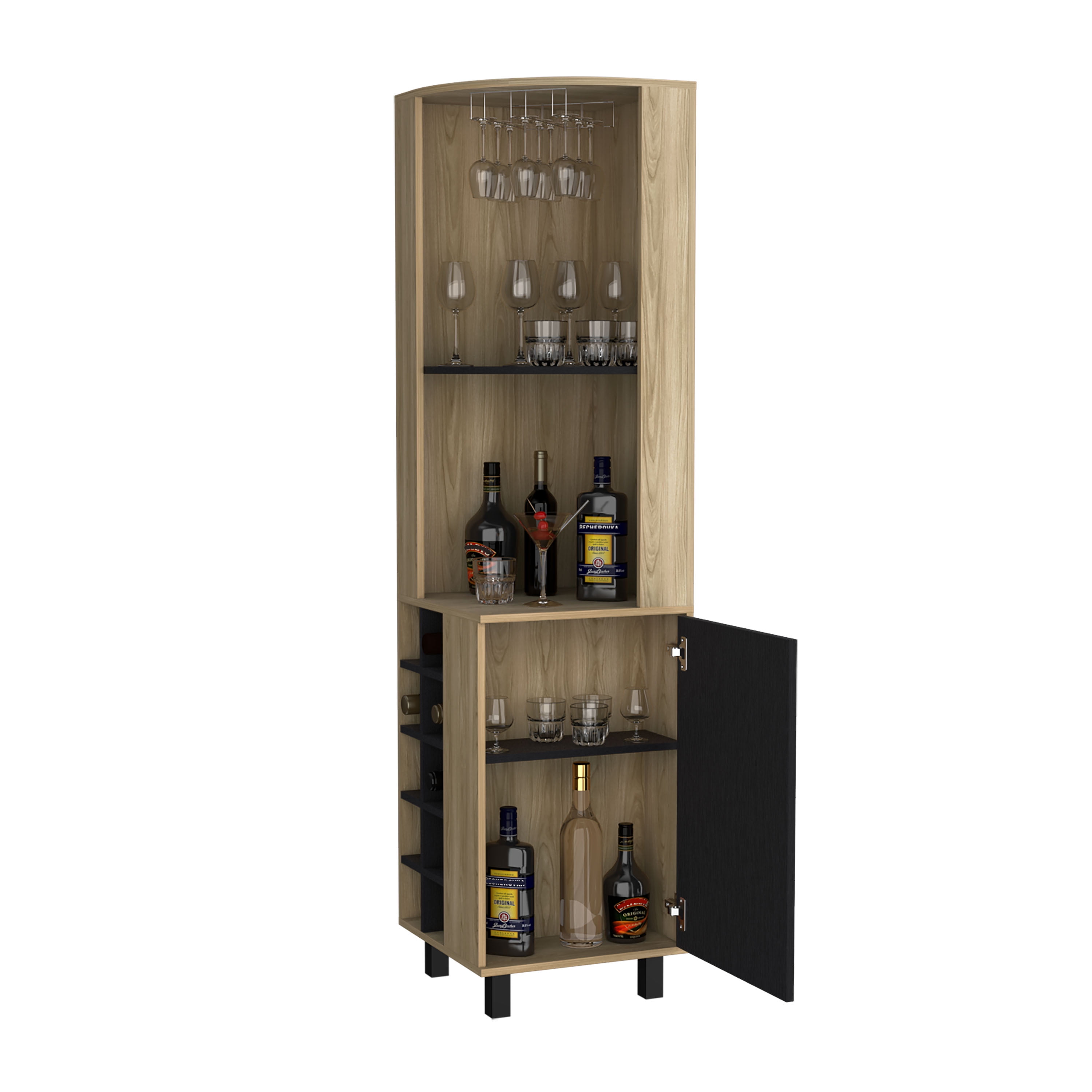 DUOSONG Leah Corner Bar Cabinet In Melamine, Glass Holder, Wine And ...