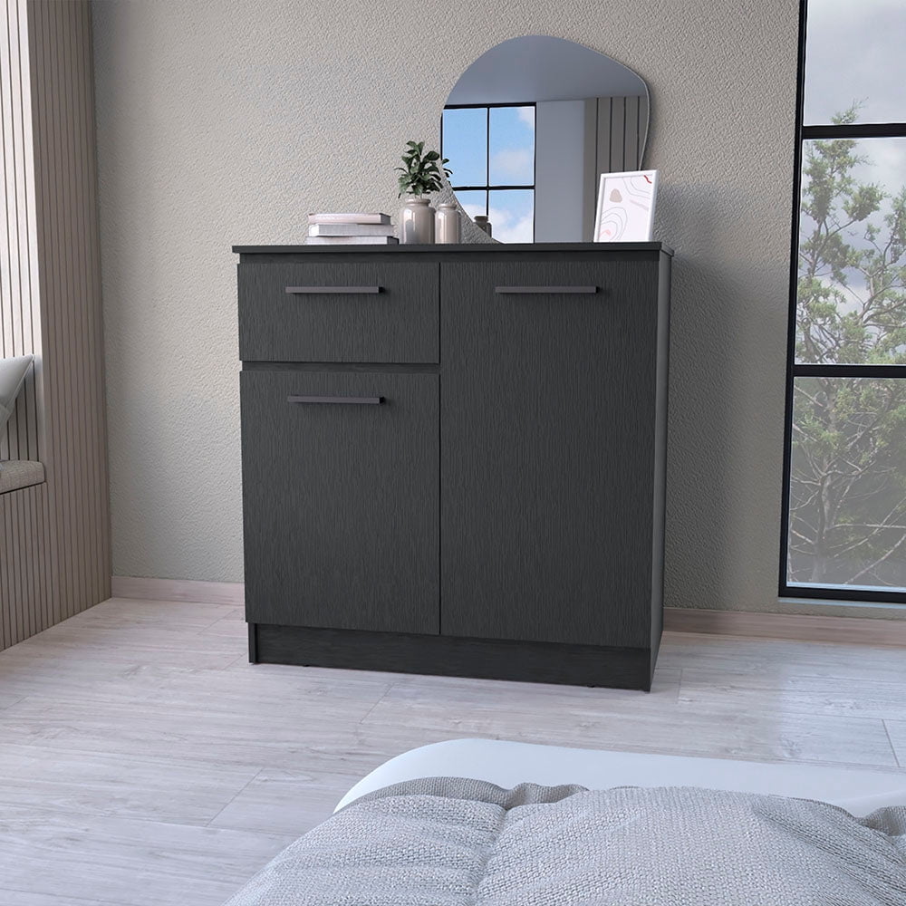 DUOSONG Loonam 2-Door 1-Drawer Dresser Black Black MDF Furniture ...