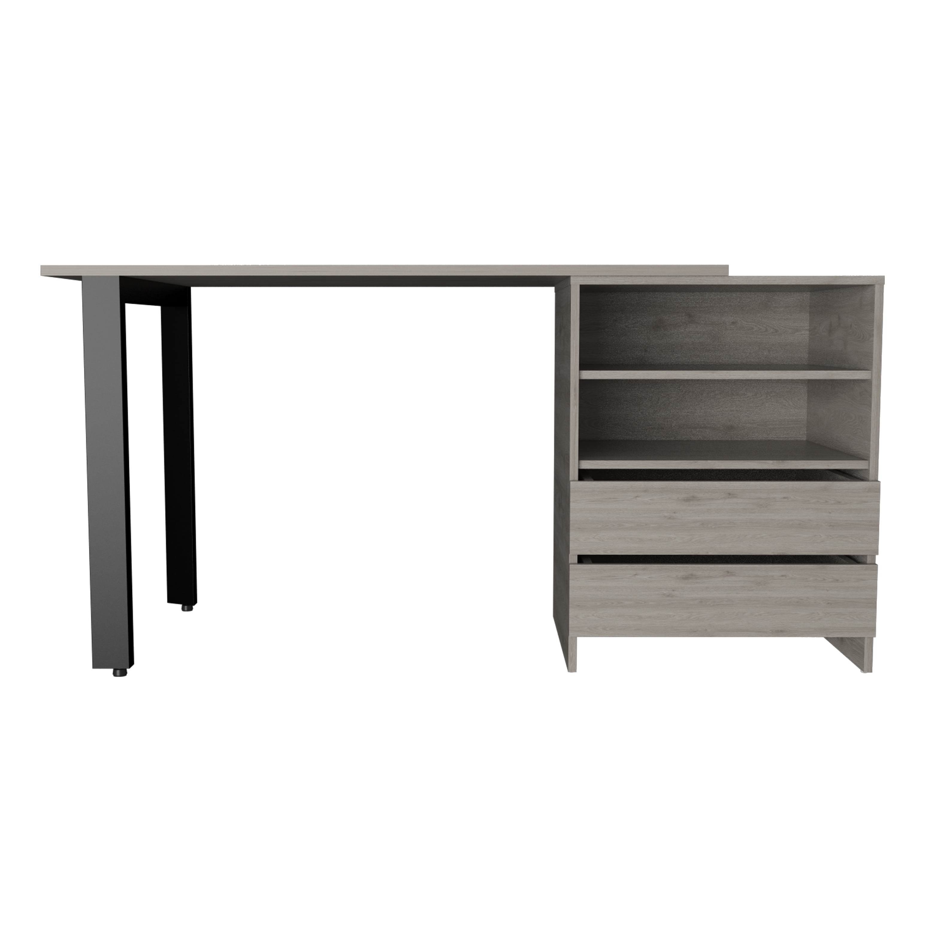 DUOSONG Malaui 120 Desk, Two Legs, Two Drawers, Two Shelves -Light Gray ...