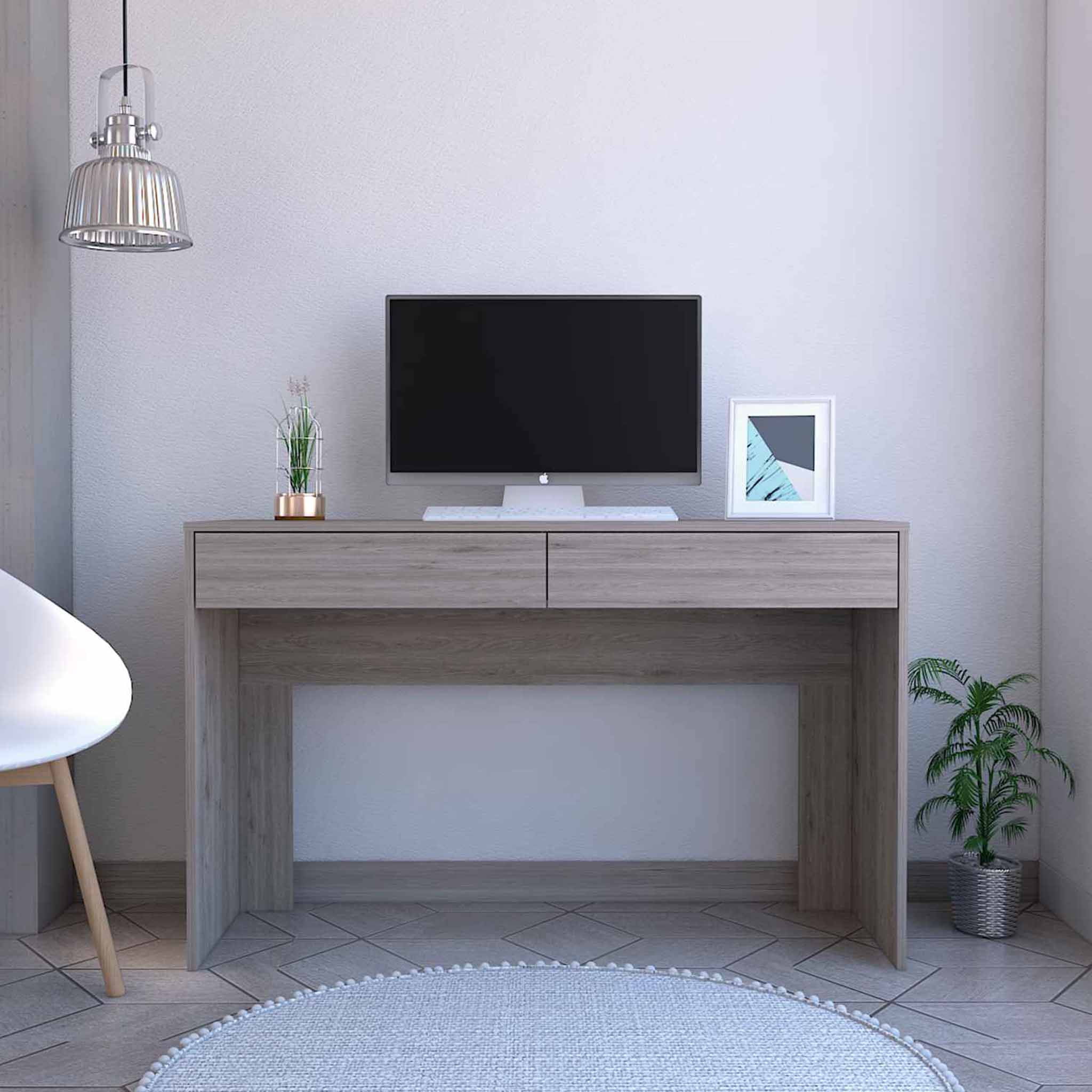 DUOSONG Meridian 2-Drawer Writing Desk Light Gray Gray Engineered Wood ...