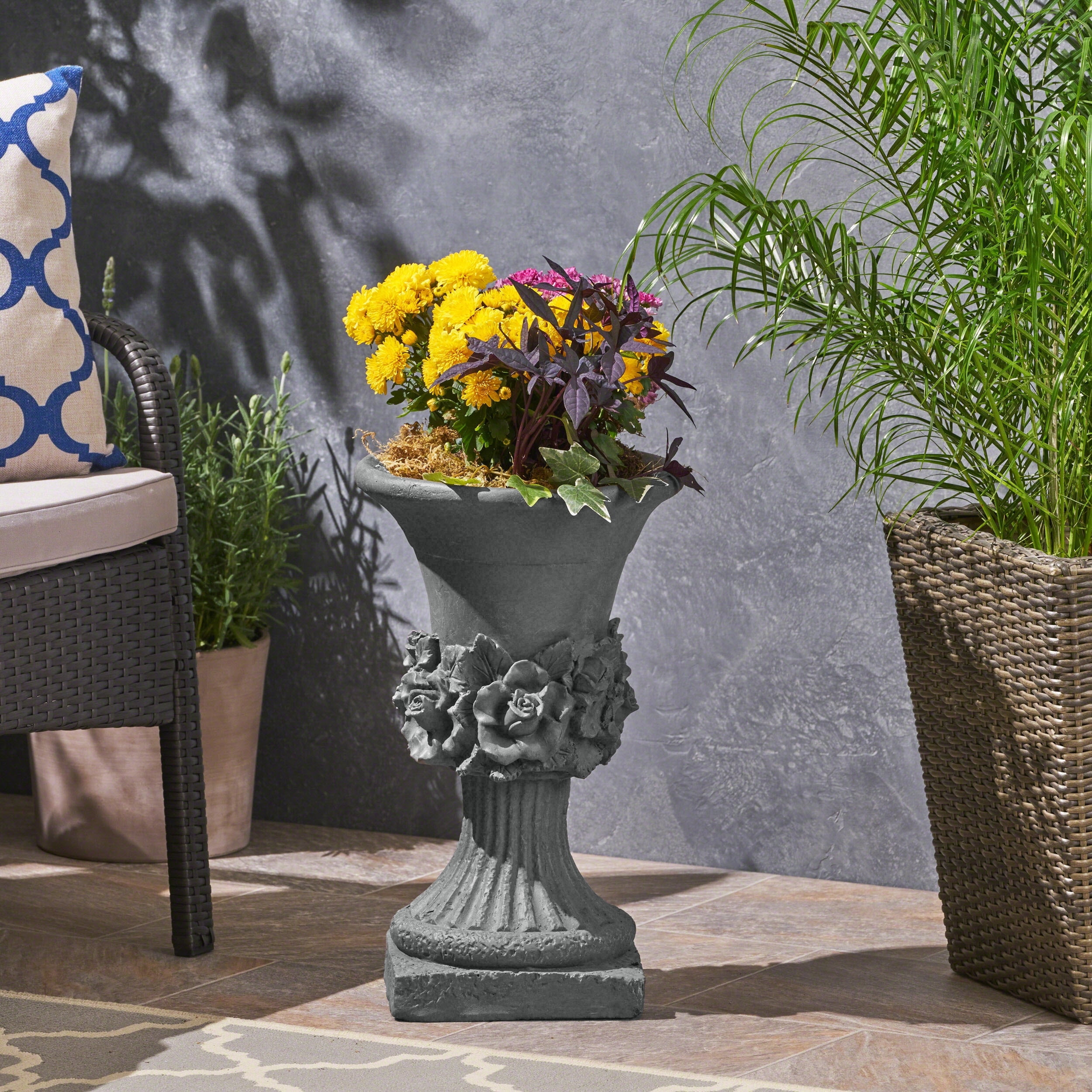 DUOSONG Mgo Garden Urn Planter Antique Gray Magnesium Oxide Garden ...