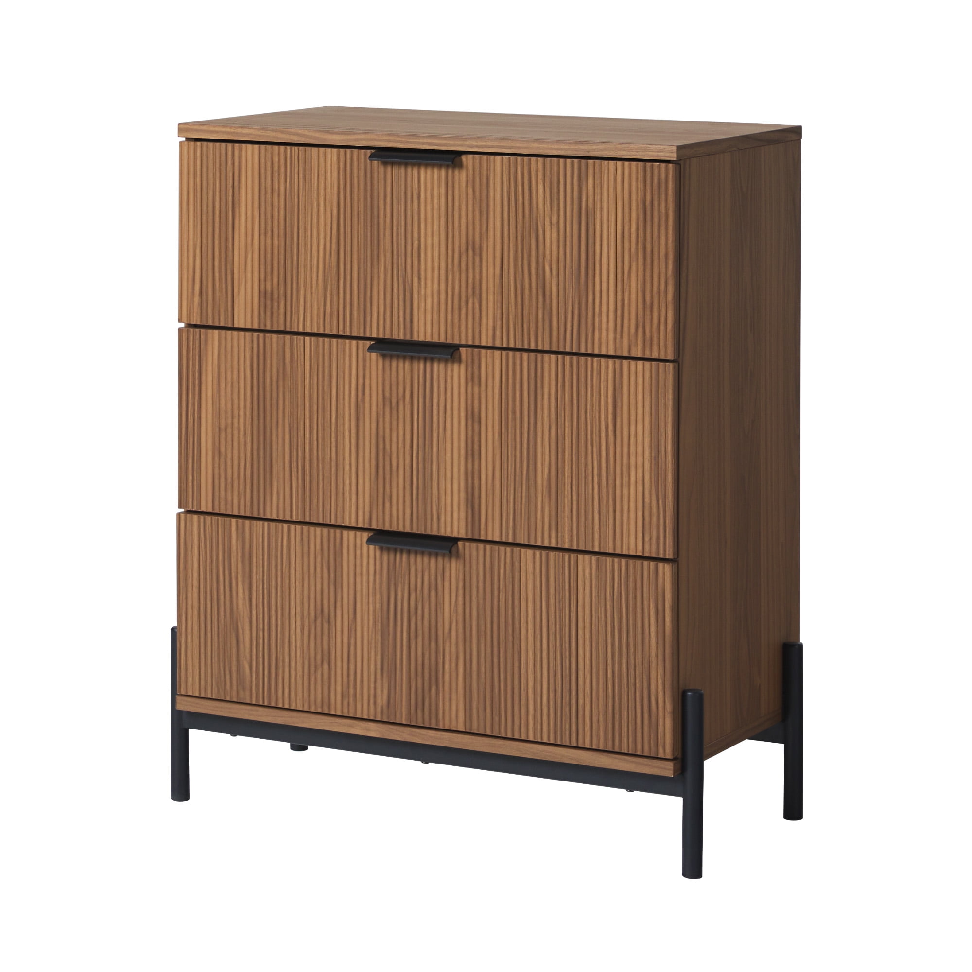 DUOSONG Mid-Century 3-Drawer Chest With Reeded Drawer Fronts, Mocha ...