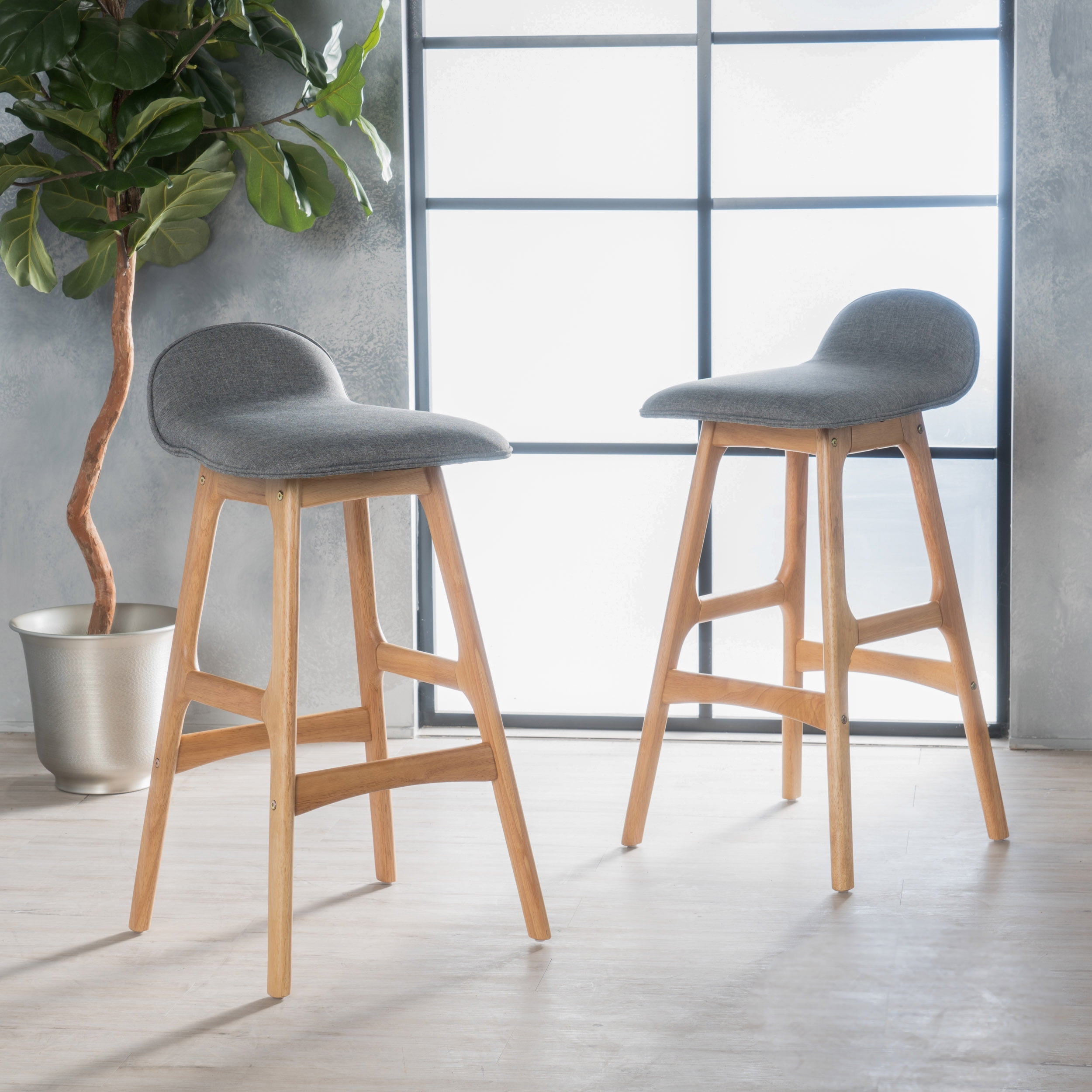 DUOSONG Mid-Century Modern Upholstered Low Back Bar Stools - Set of 2 ...