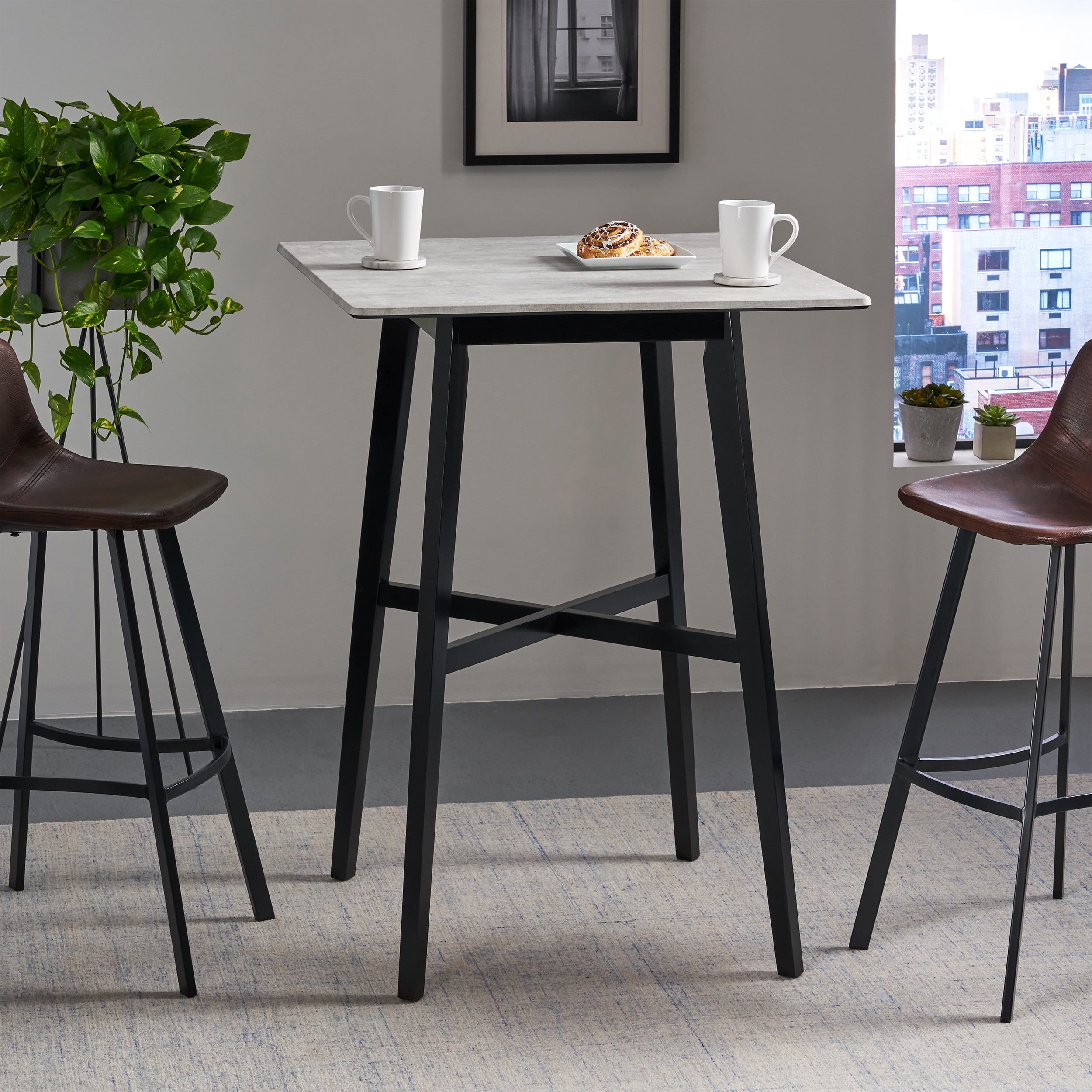 DUOSONG Modern Bar Height 42" Dining Table, Rubberwood Legs And ...