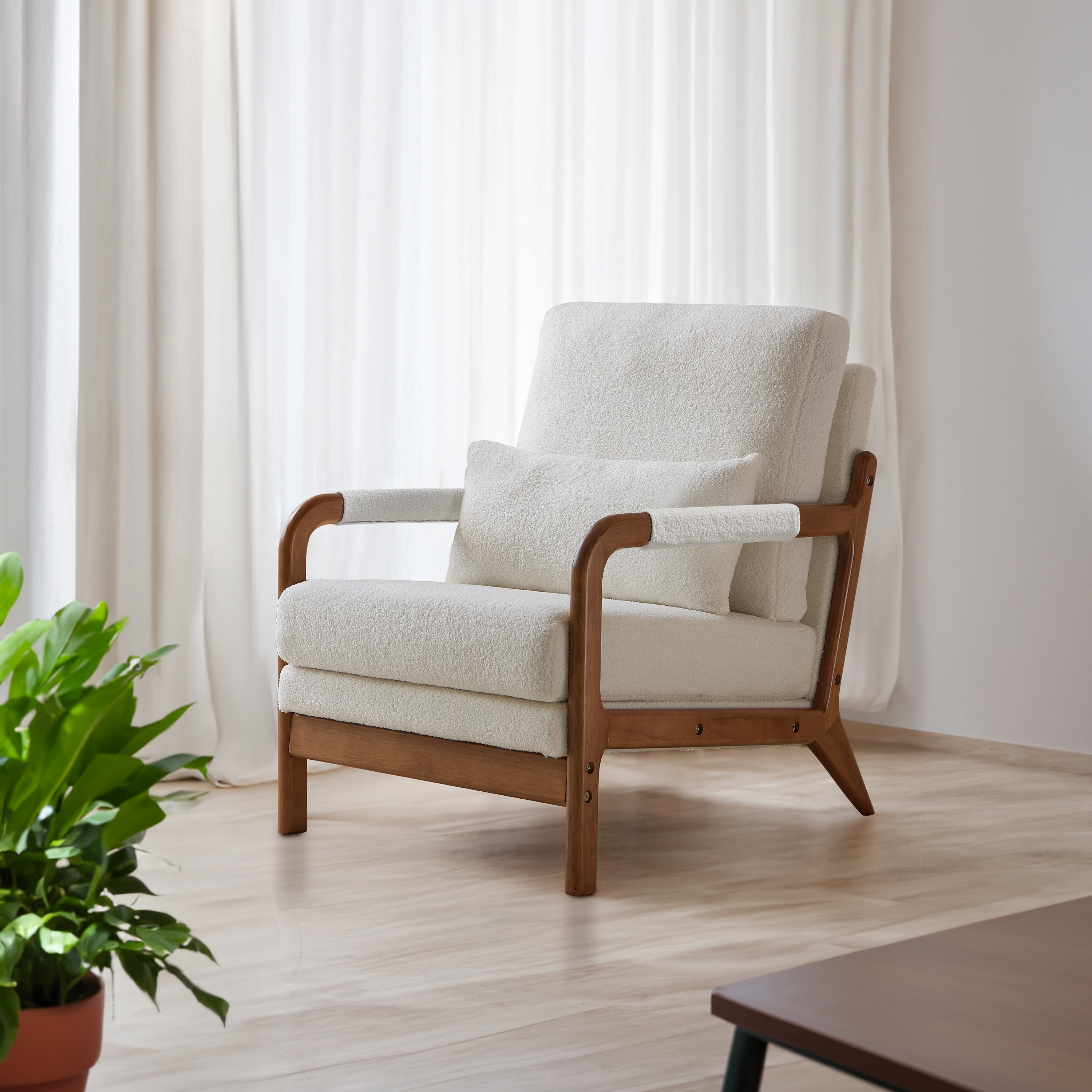 DUOSONG Modern Teddy Fabric Accent Chair,Oak Wood Frame Armchair For ...