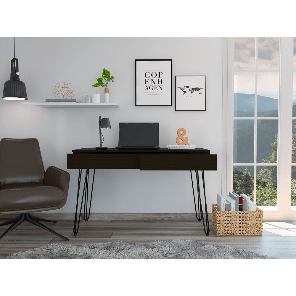 DUOSONG Mumbai 2 Drawers Computer Desk With Hairpin Legs -Black Black ...