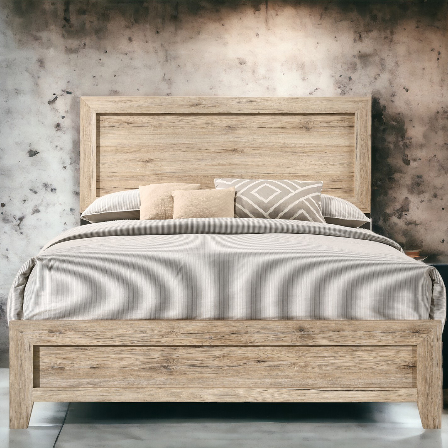 DUOSONG Natural Queen Panel Bed Natural Wood Furniture Bedroom ...