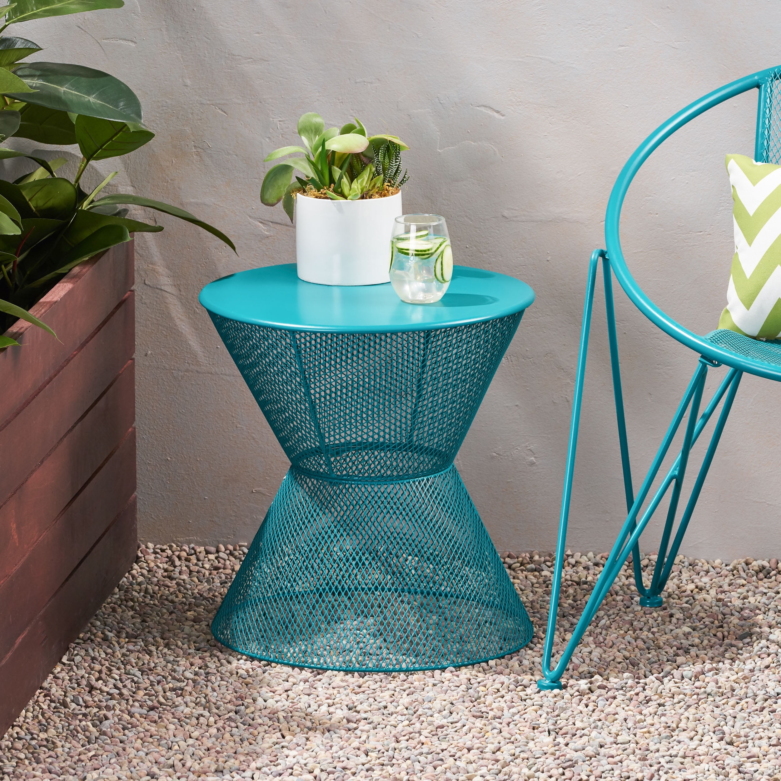 DUOSONG Nevada Side Table Teal Iron Garden & Outdoor Outdoor & Patio ...