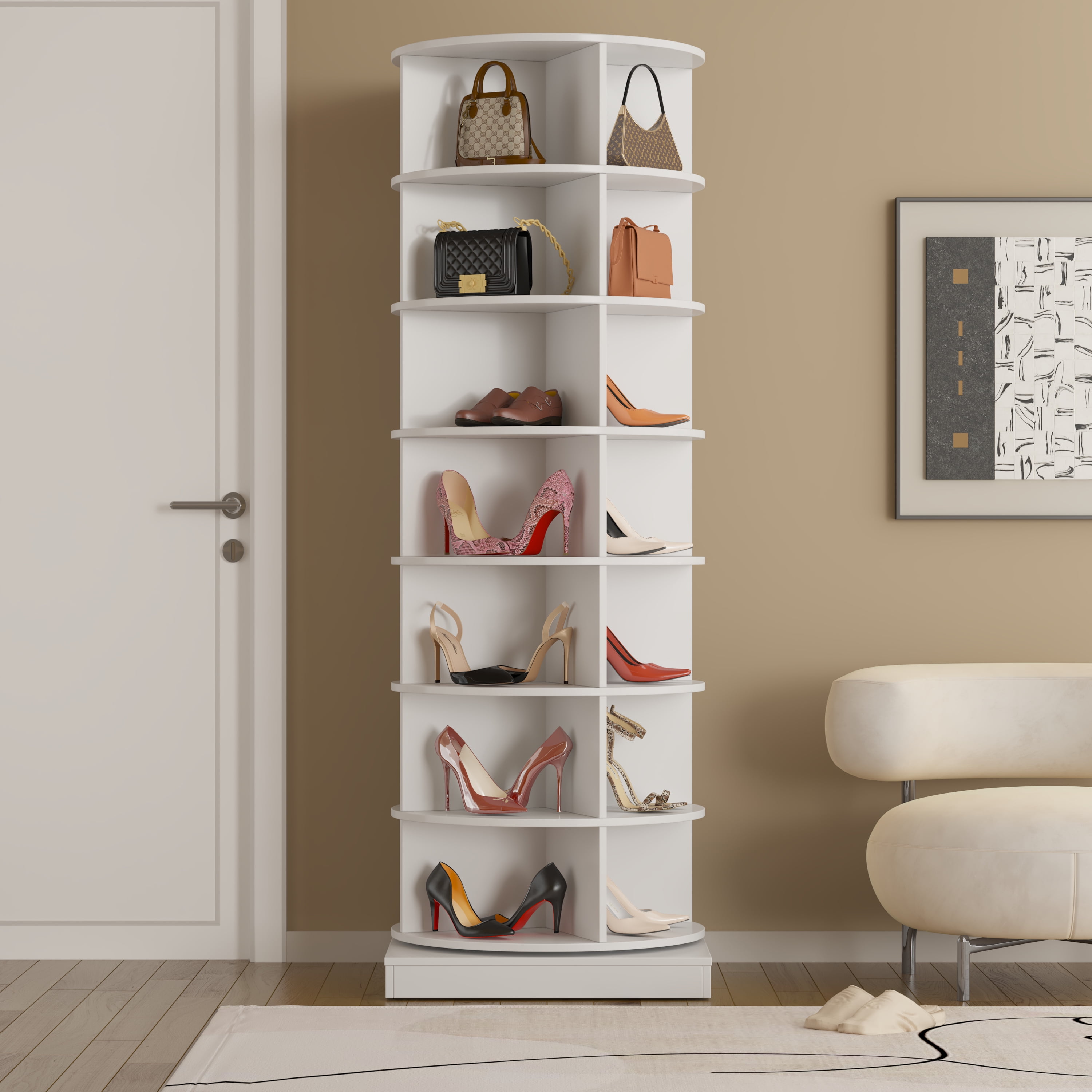DUOSONG New 360 Rotating Shoe Cabinet 7 Layers Holds Up To 28 Paris Of ...