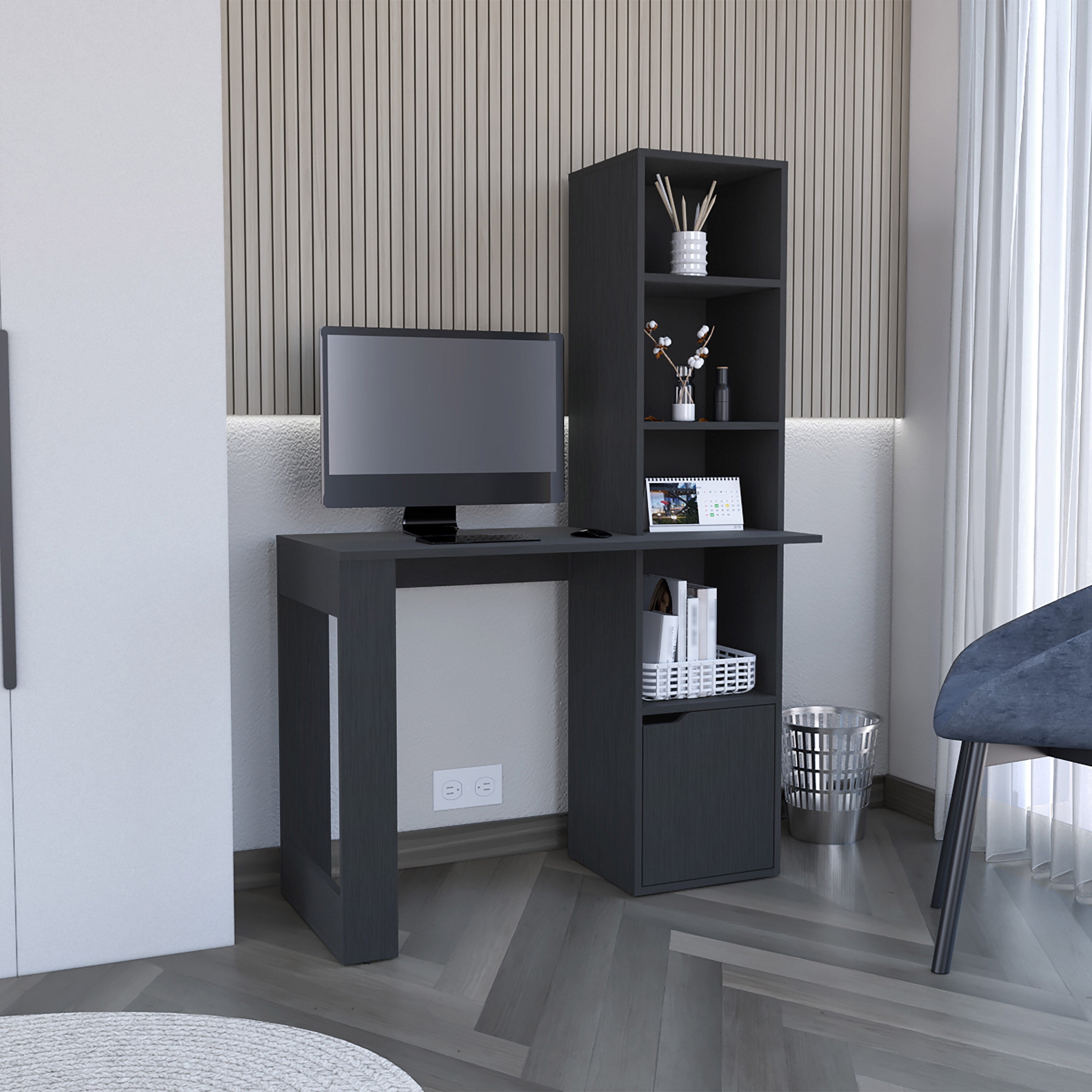 DUOSONG Office Desk Aragon With Four-Tier Bookcase And Lower Cabinet ...