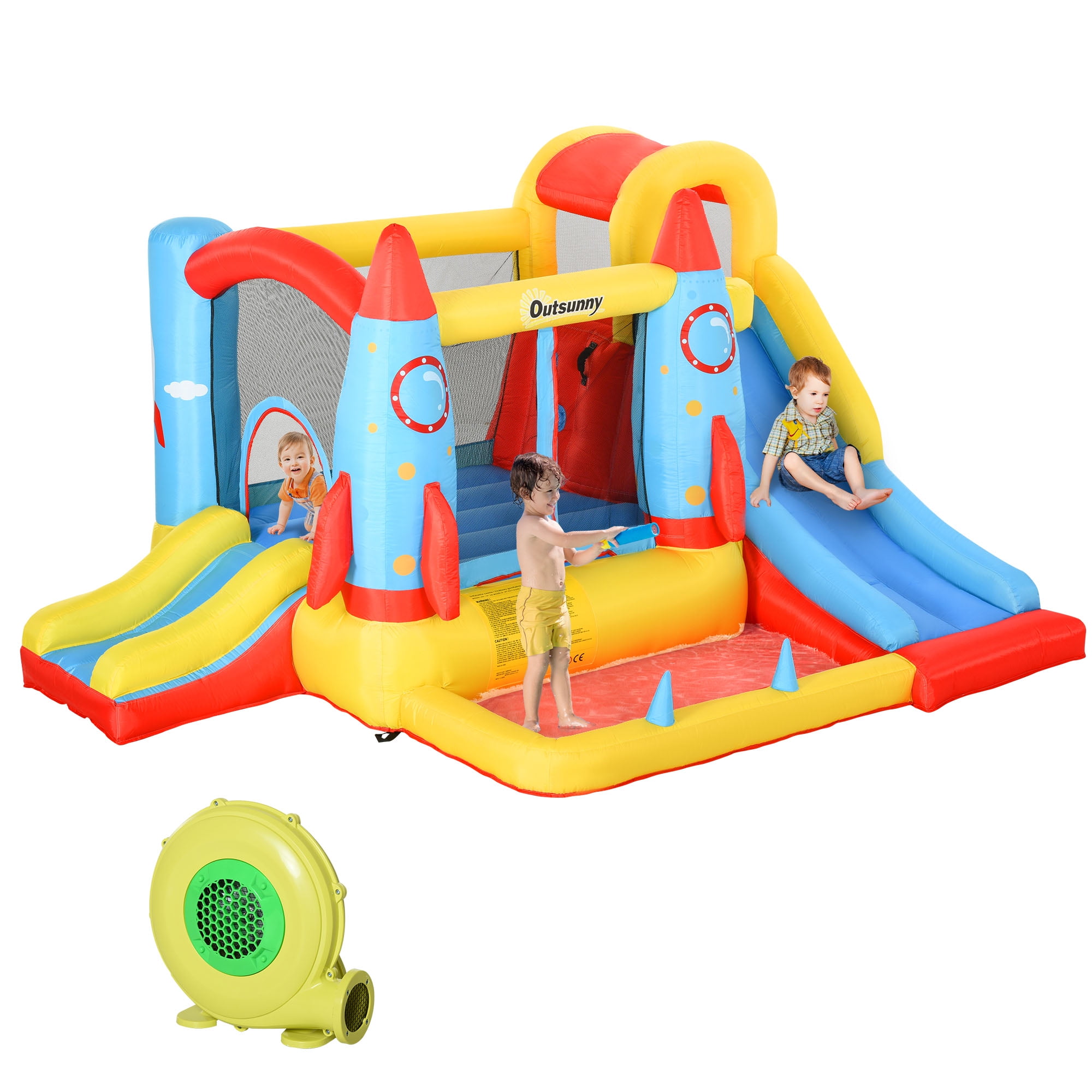DUOSONG Outsunny Kids Inflatable Water Slide, 4-In-1 Bounce House ...