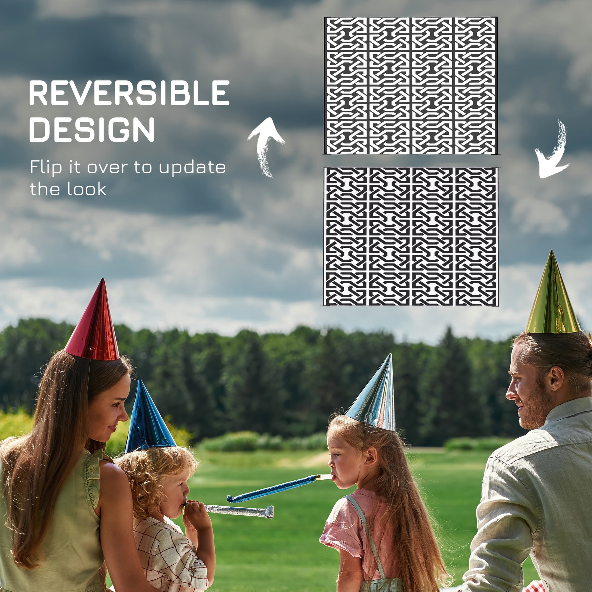 Outsunny Reversible Outdoor Rug, 8' x 10' Waterproof Plastic Straw ...