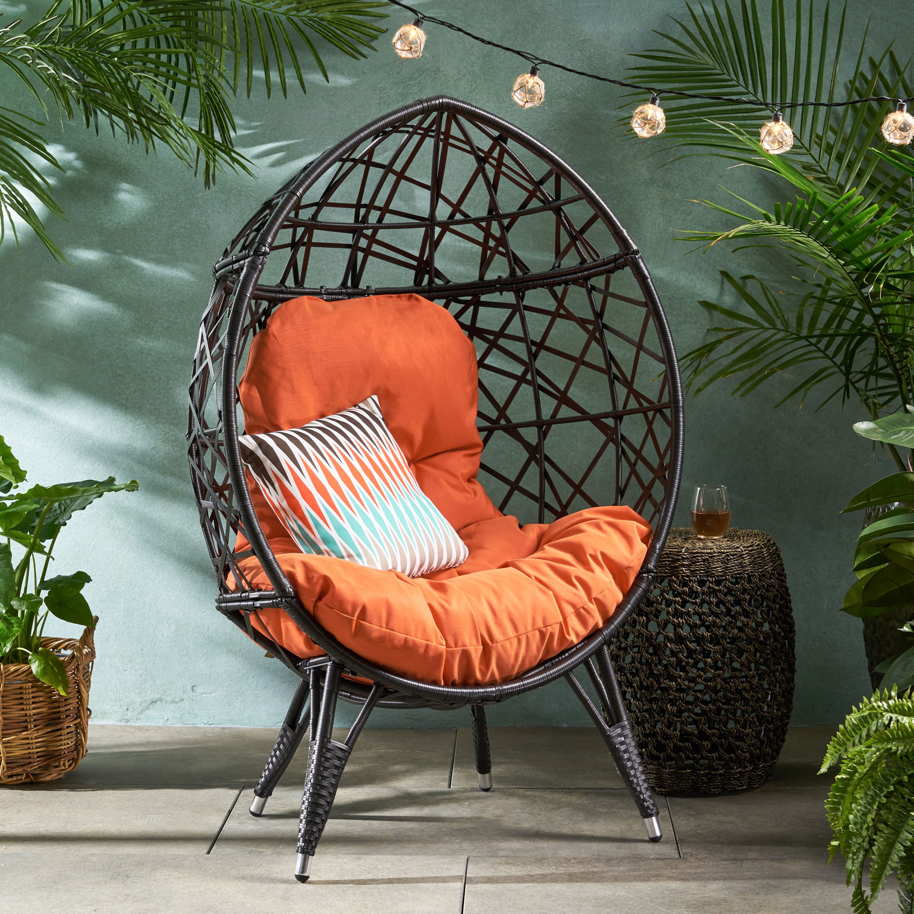 DUOSONG Palazzo Teardrop Chair Brown PE Rattan+Iron+Waterproof Fabric ...