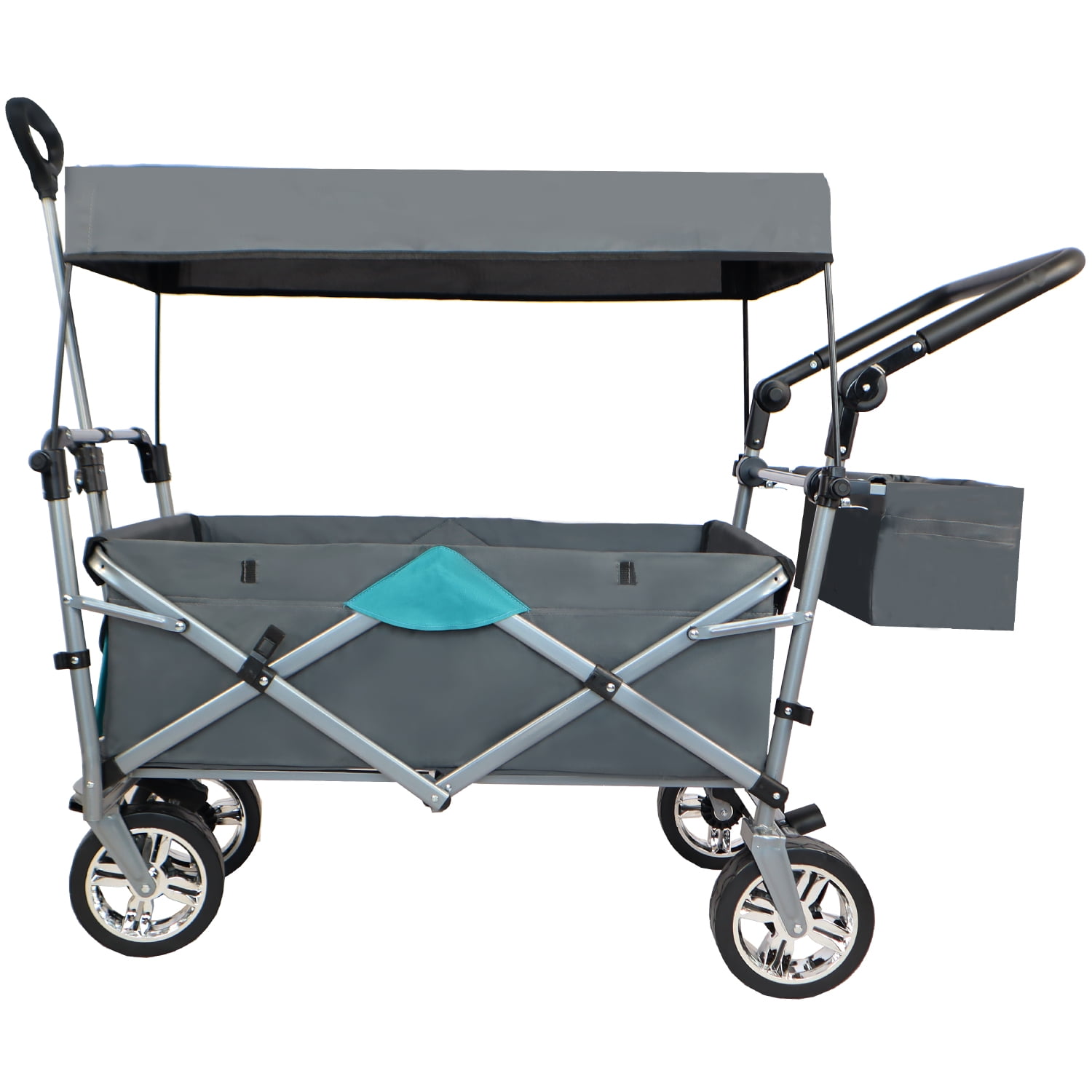 DUOSONG Push & Pull Utility Folding Wagon With Removable Canopy Gray ...