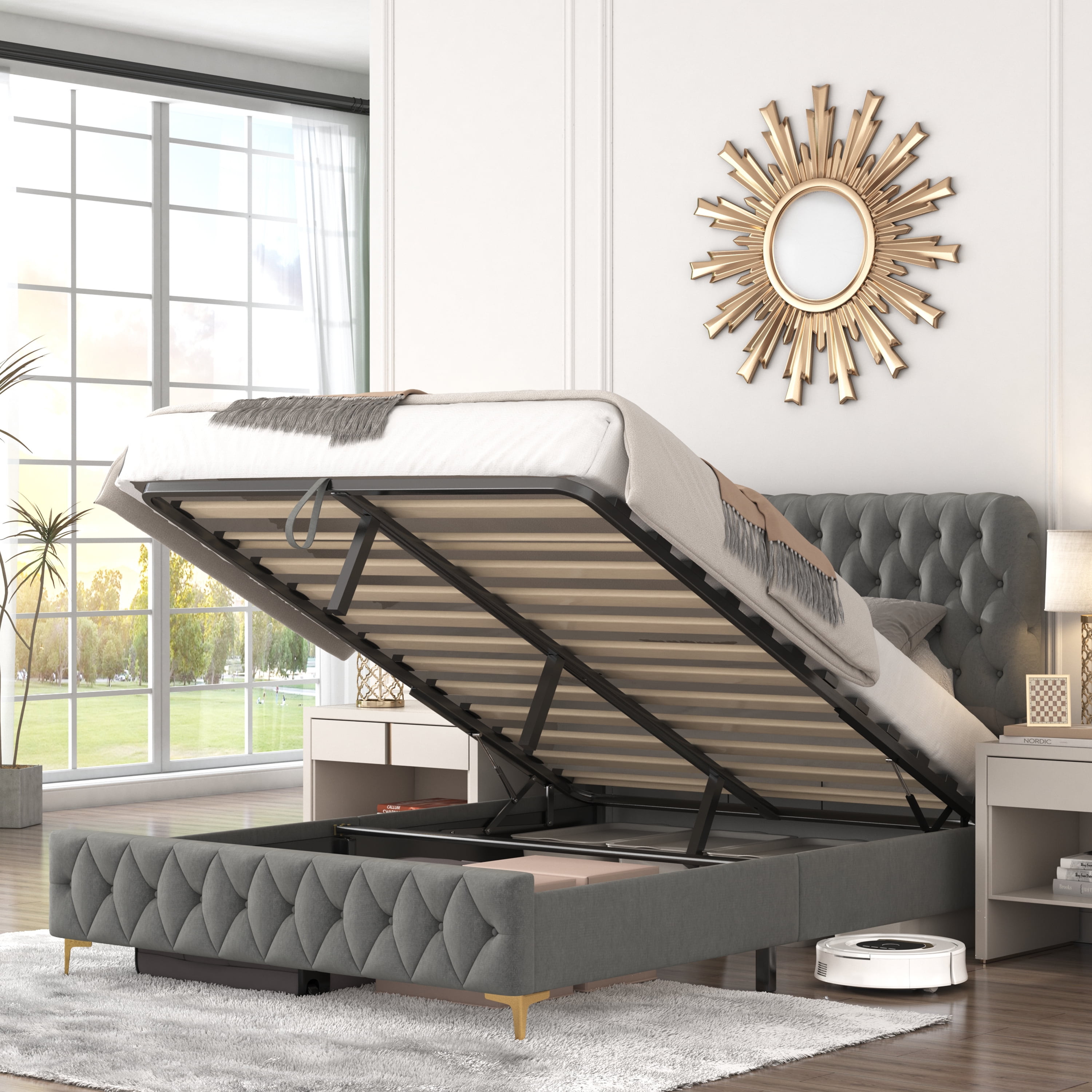 DUOSONG Queen Platform Bed Frame With Pneumatic Hydraulic Function ...