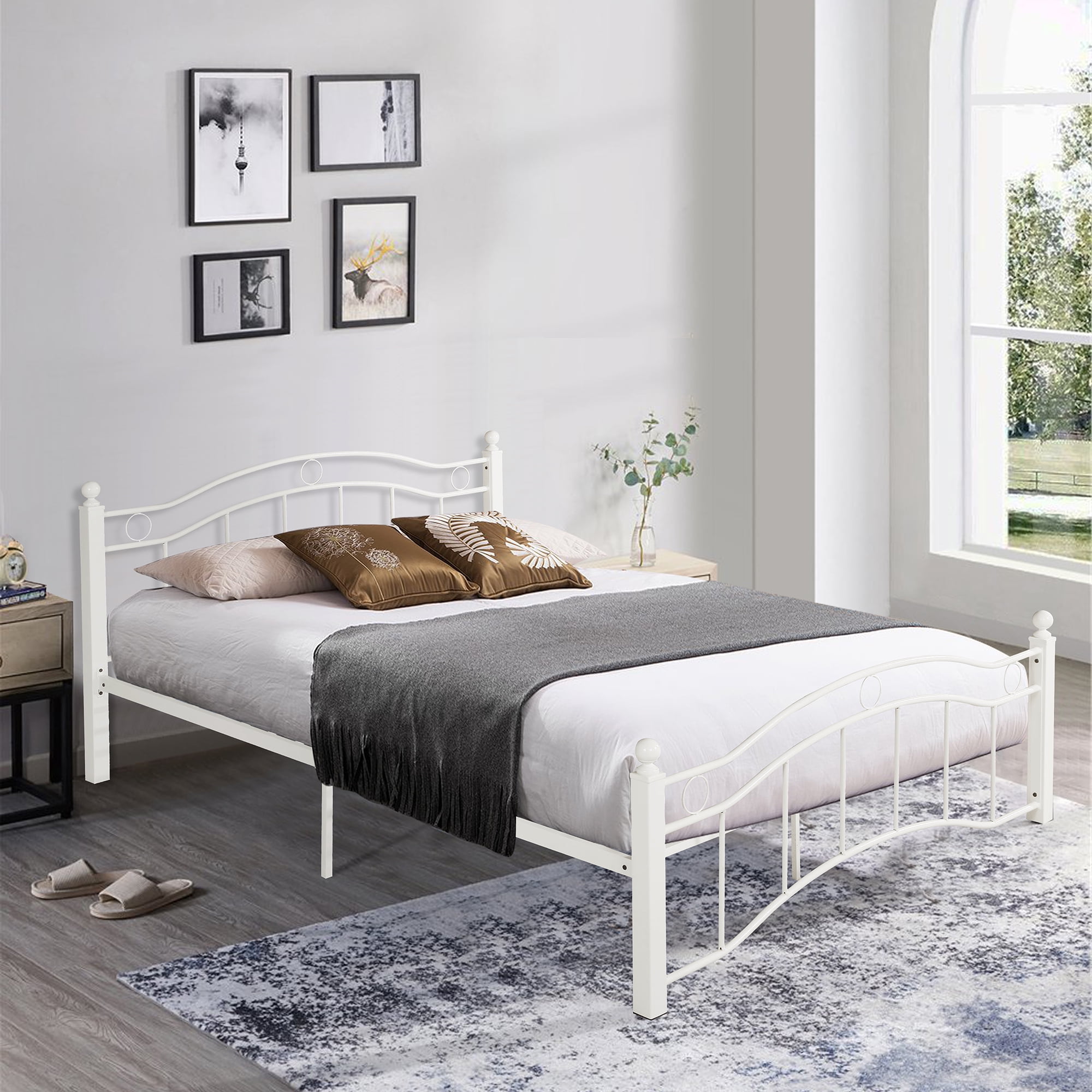 DUOSONG Queen Size Metal Bed Frame With Headboard And Footboard White ...