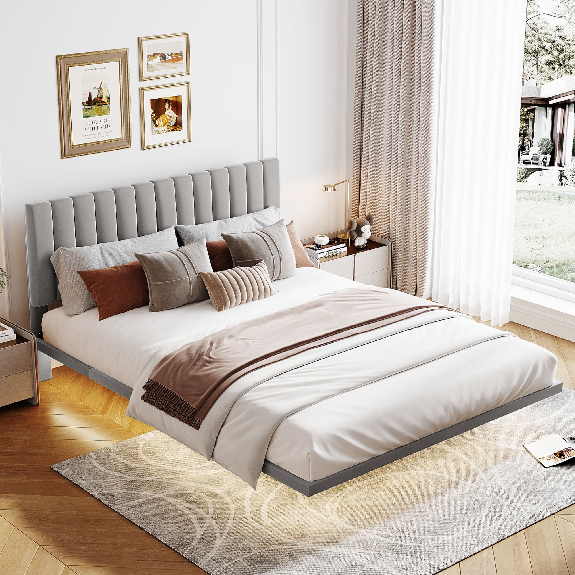 DUOSONG Queen Size Upholstered Bed With Sensor Light And Headboard ...