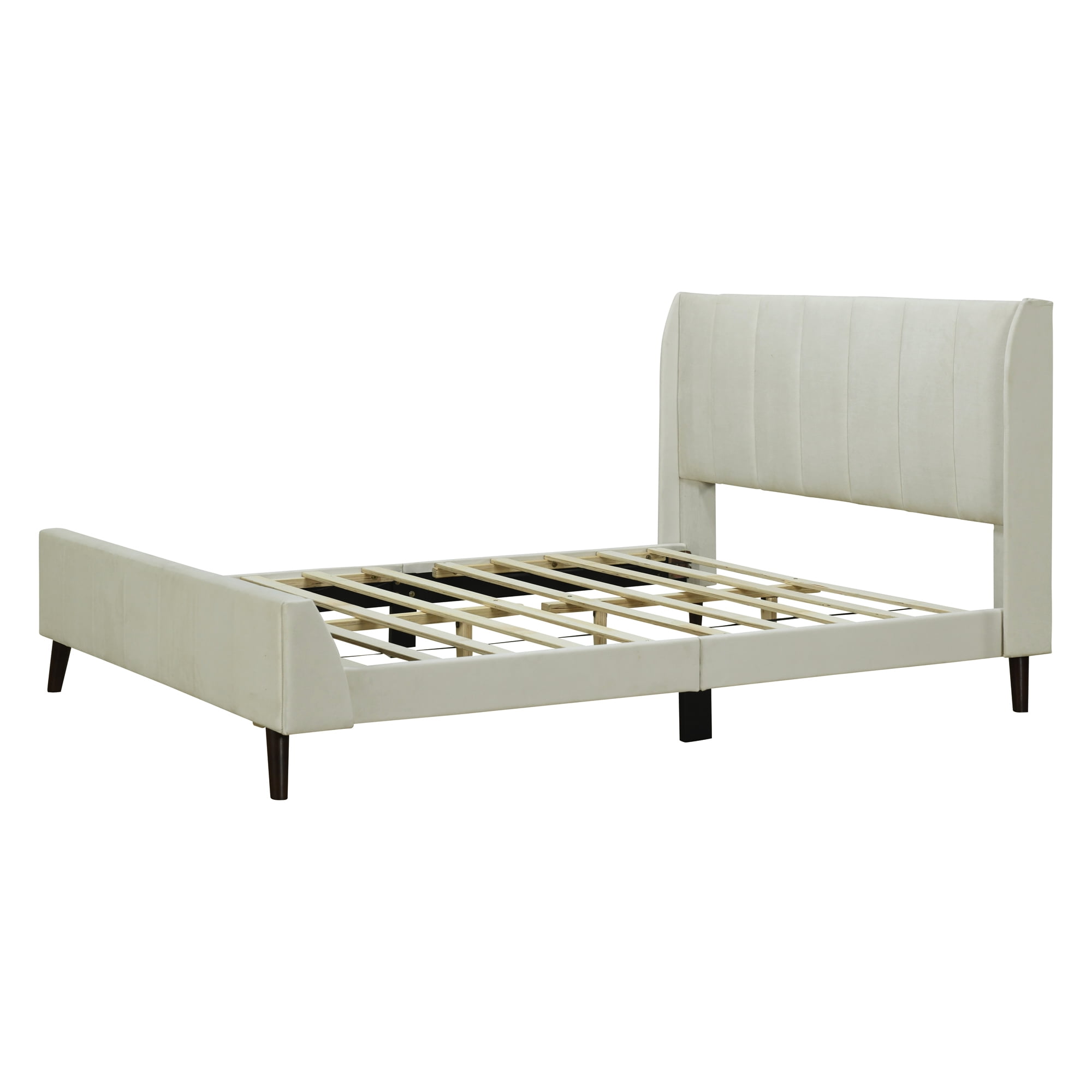 DUOSONG Queen Size Upholstered Platform Bed, Velvet, Beige Beige ...
